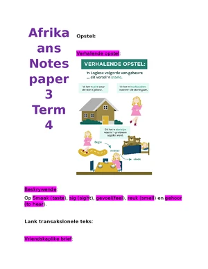 Afrikaans Notes: Paper 2 Term 2 - Short Stories Overview and Analysis ...