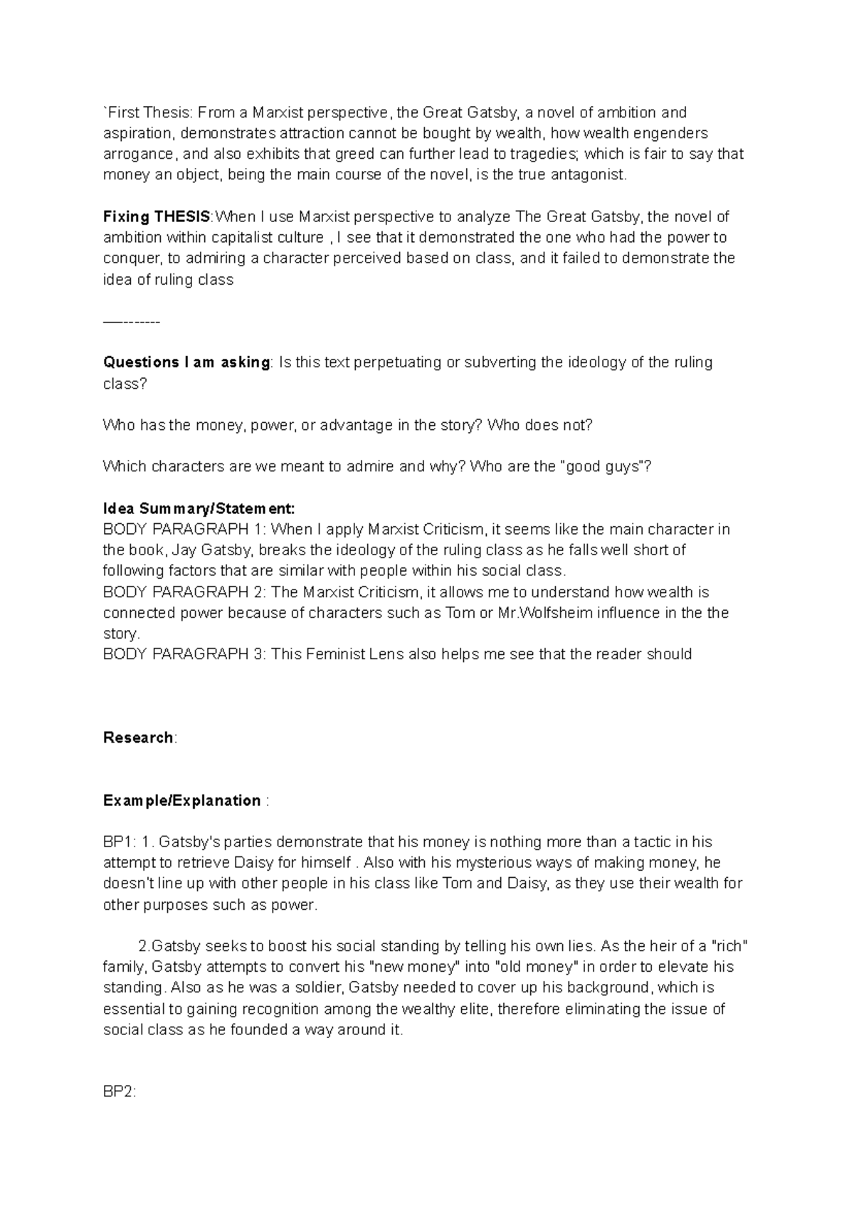 ENG4U Culminating Essay Draft - `First Thesis: From a Marxist ...