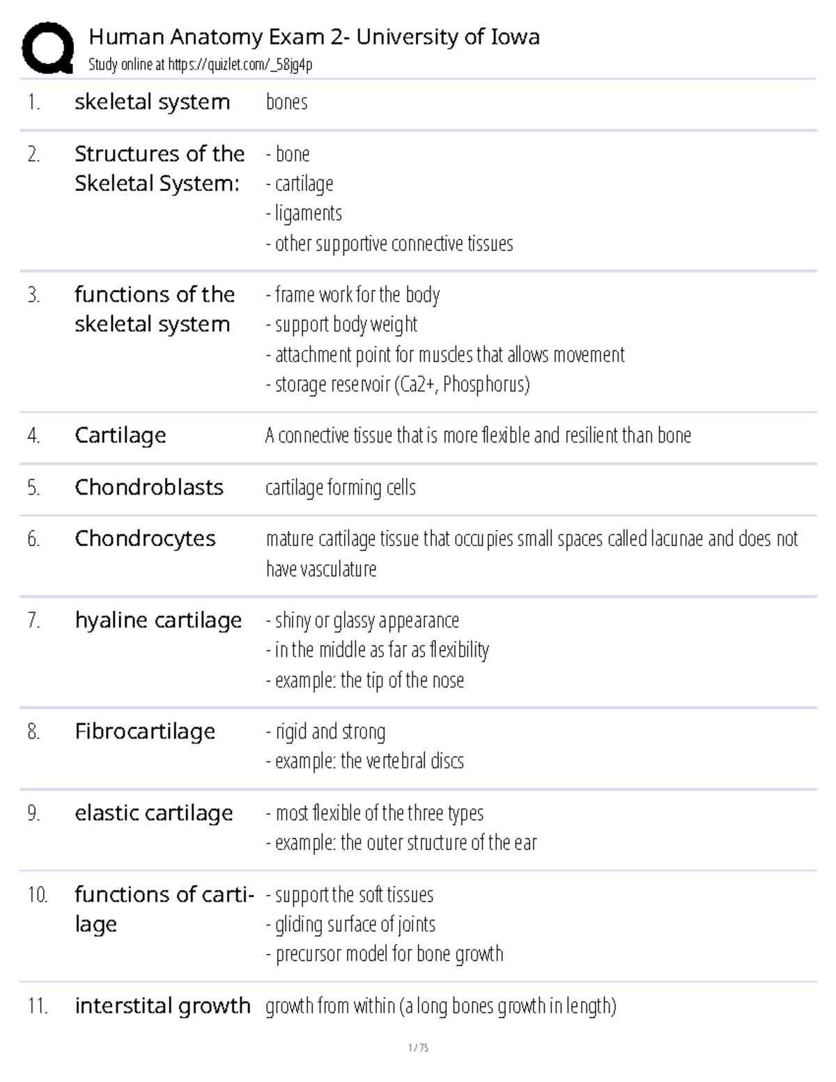 Human Anatomy Exam Study Guide: Skeletal System Overview (UI) - Studocu