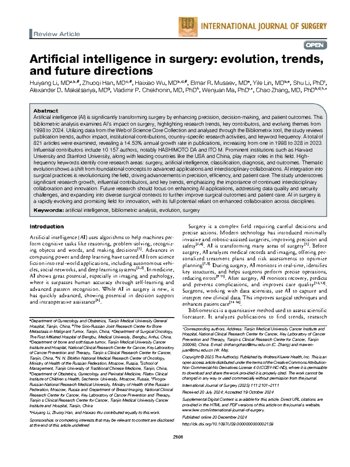 AI in Surgery: Evolution, Trends, and Future Directions (2025) - Studocu