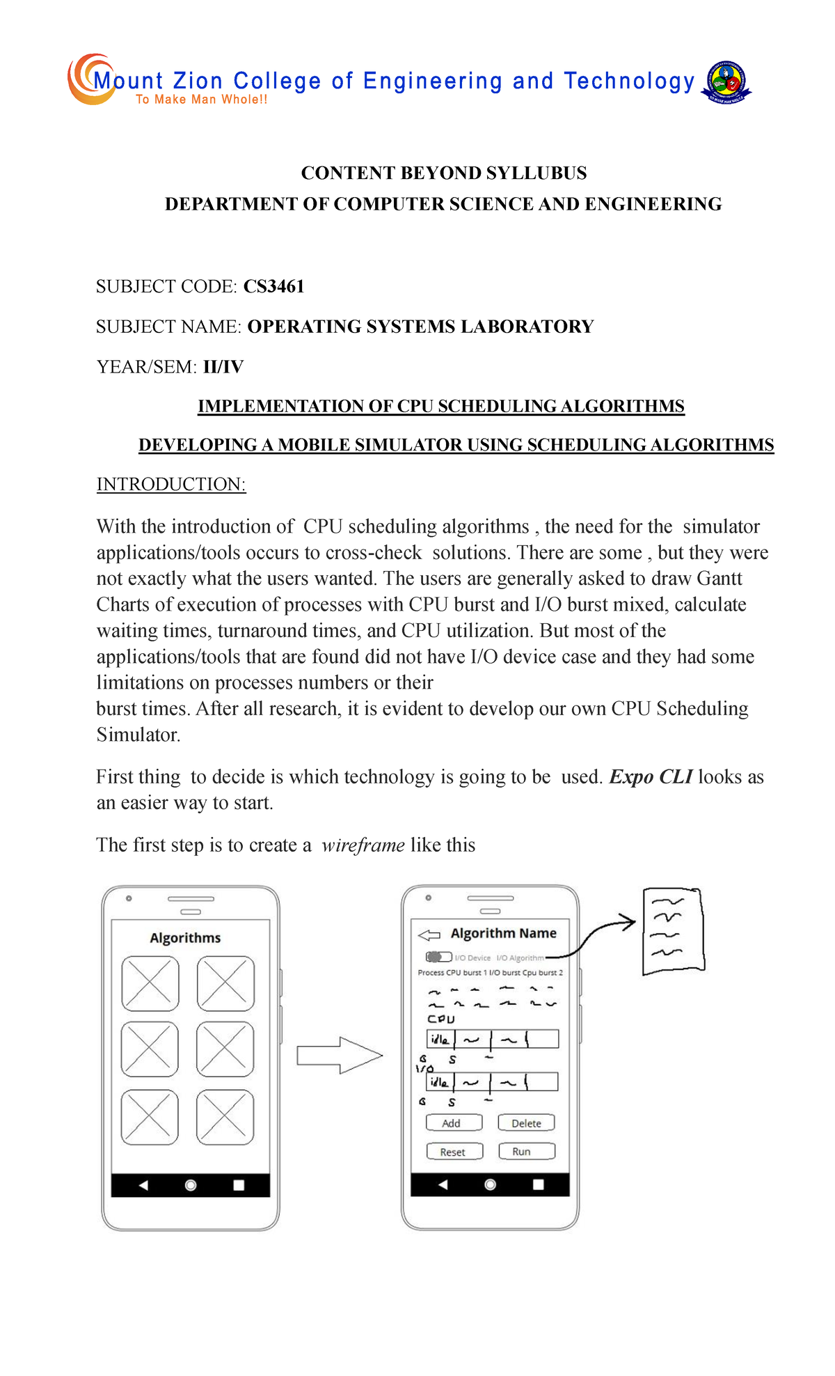 CS3461 OS LAB - Developing CPU Scheduling Simulator Application - Studocu