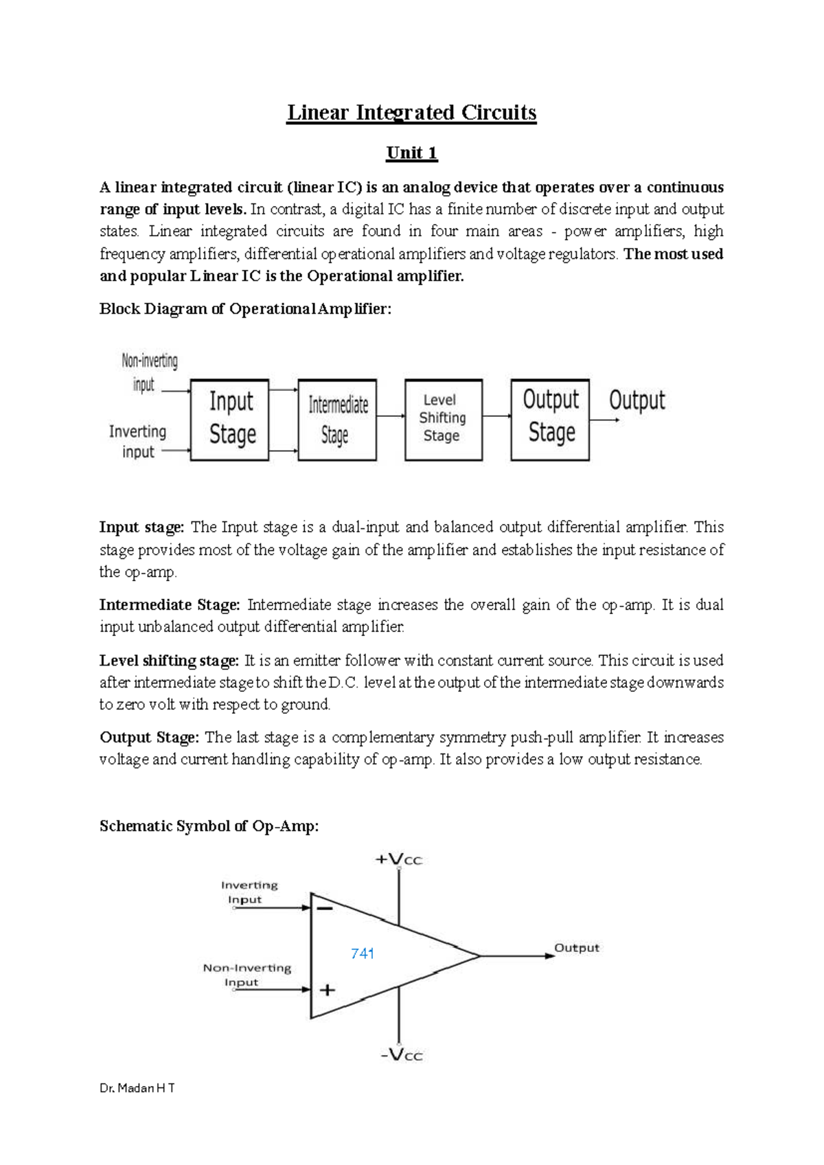 LIC Unit 1: Overview of Linear Integrated Circuits and Op Amps - Studocu