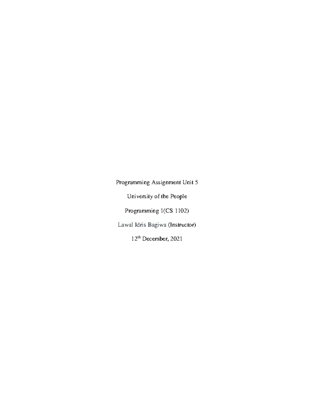 CS 1102 Unit 5 Programming Assignment: Source Code & Implementation ...