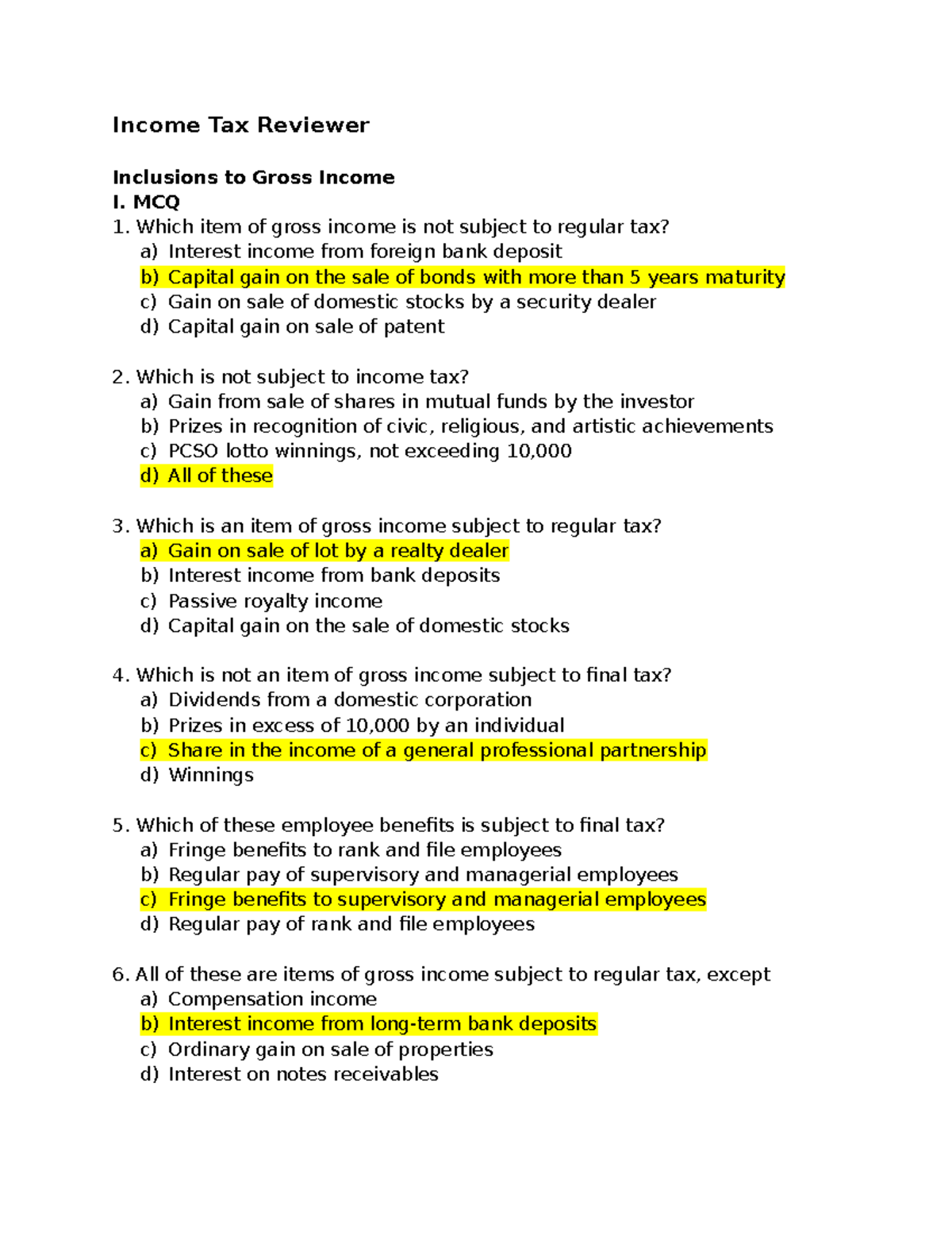 Income Taxation Questions and Answers Part II - Income Tax Reviewer ...