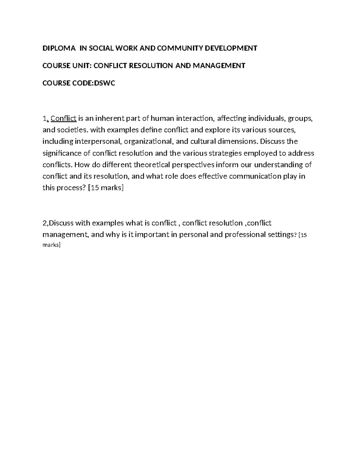 DSWC Conflict Resolution and Management Notes for Diploma Students ...