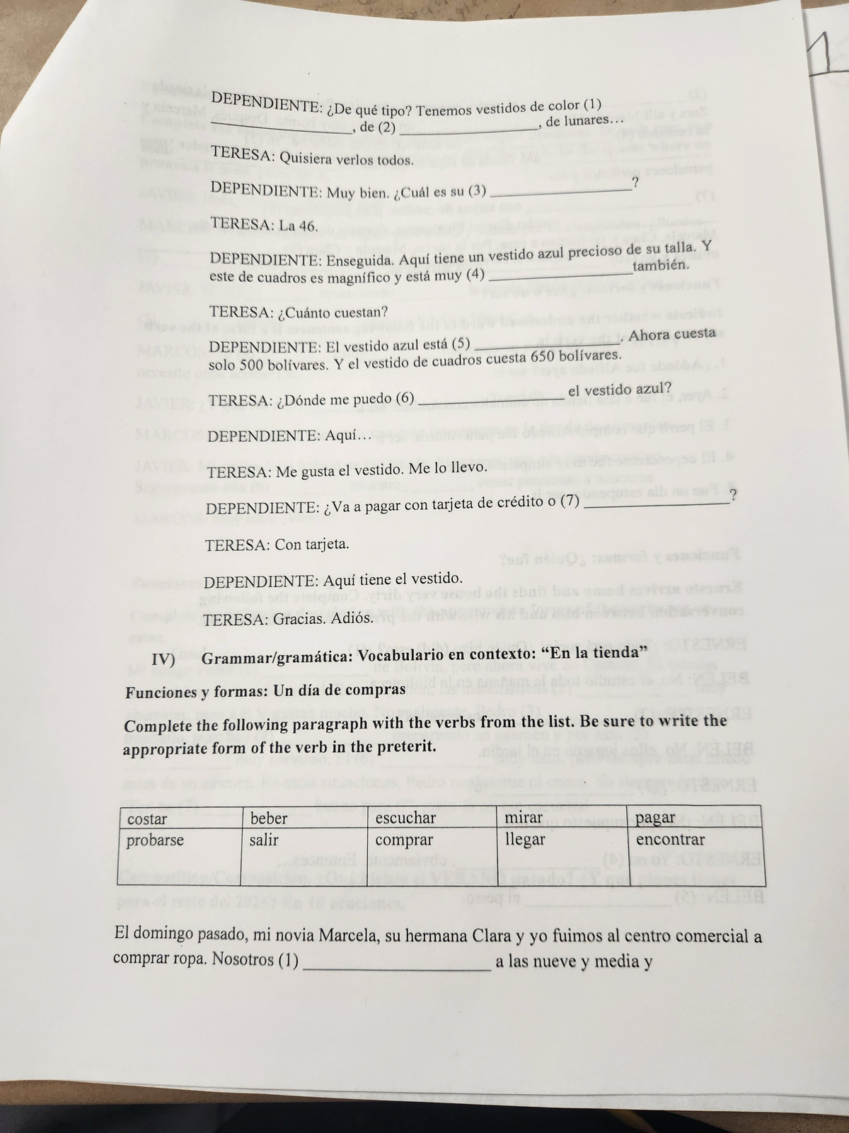 Spanish Shopping Dialogue: Vocabulary & Grammar Exercises (DEPE) - Studocu