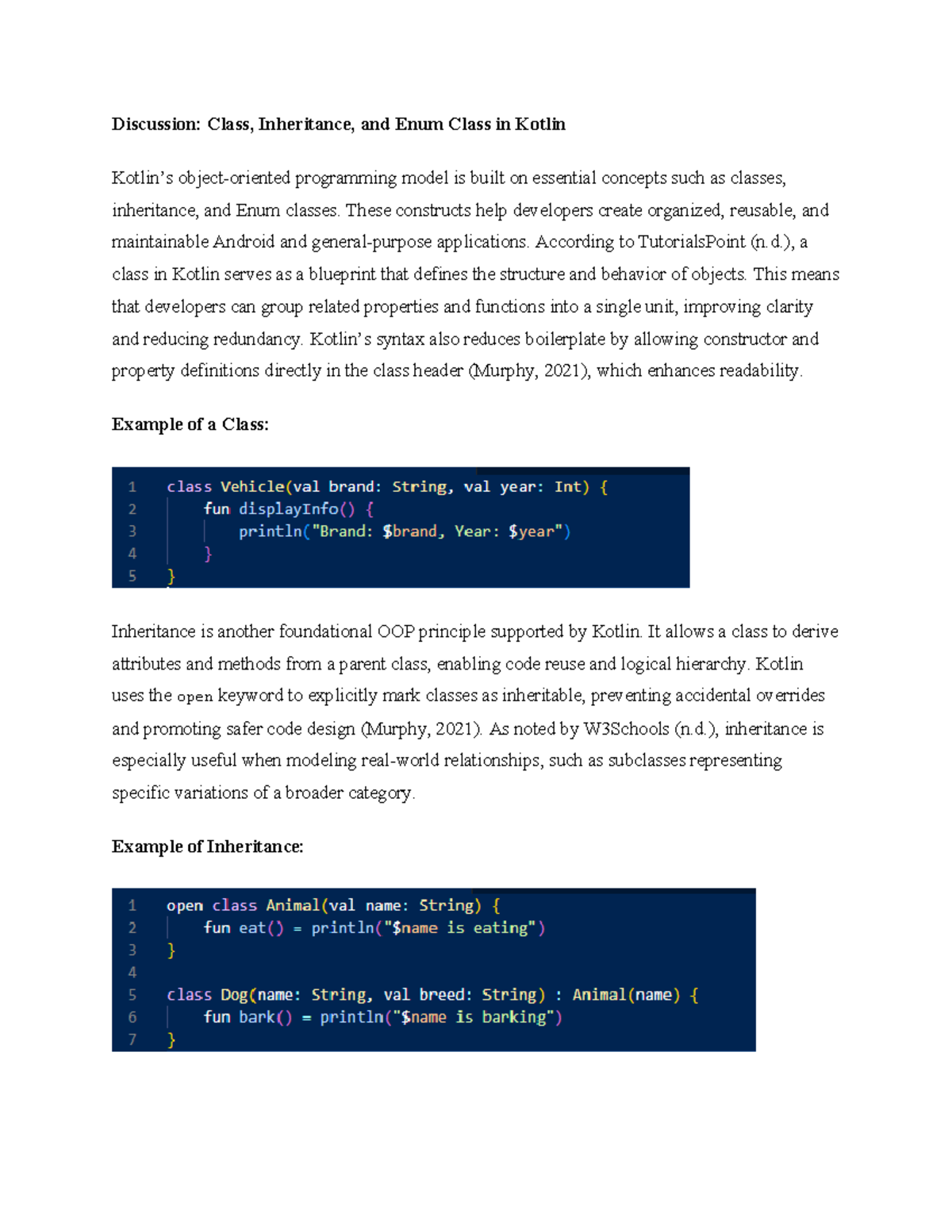CS 4405 Discussion: Classes, Inheritance, and Enum in Kotlin - Studocu
