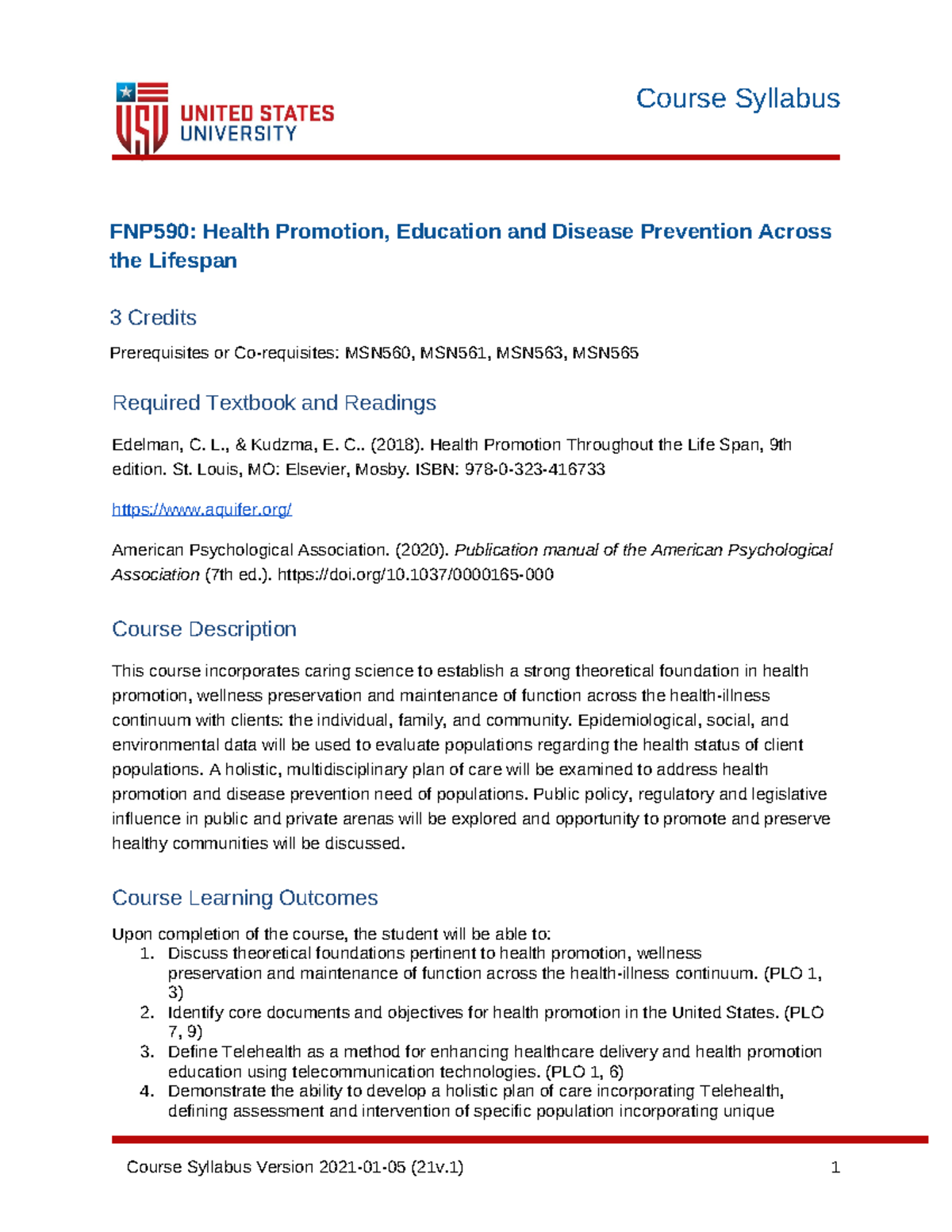 MSN.FNP.FNP590.Course Syllabus: Health Promotion & Disease Prevention ...