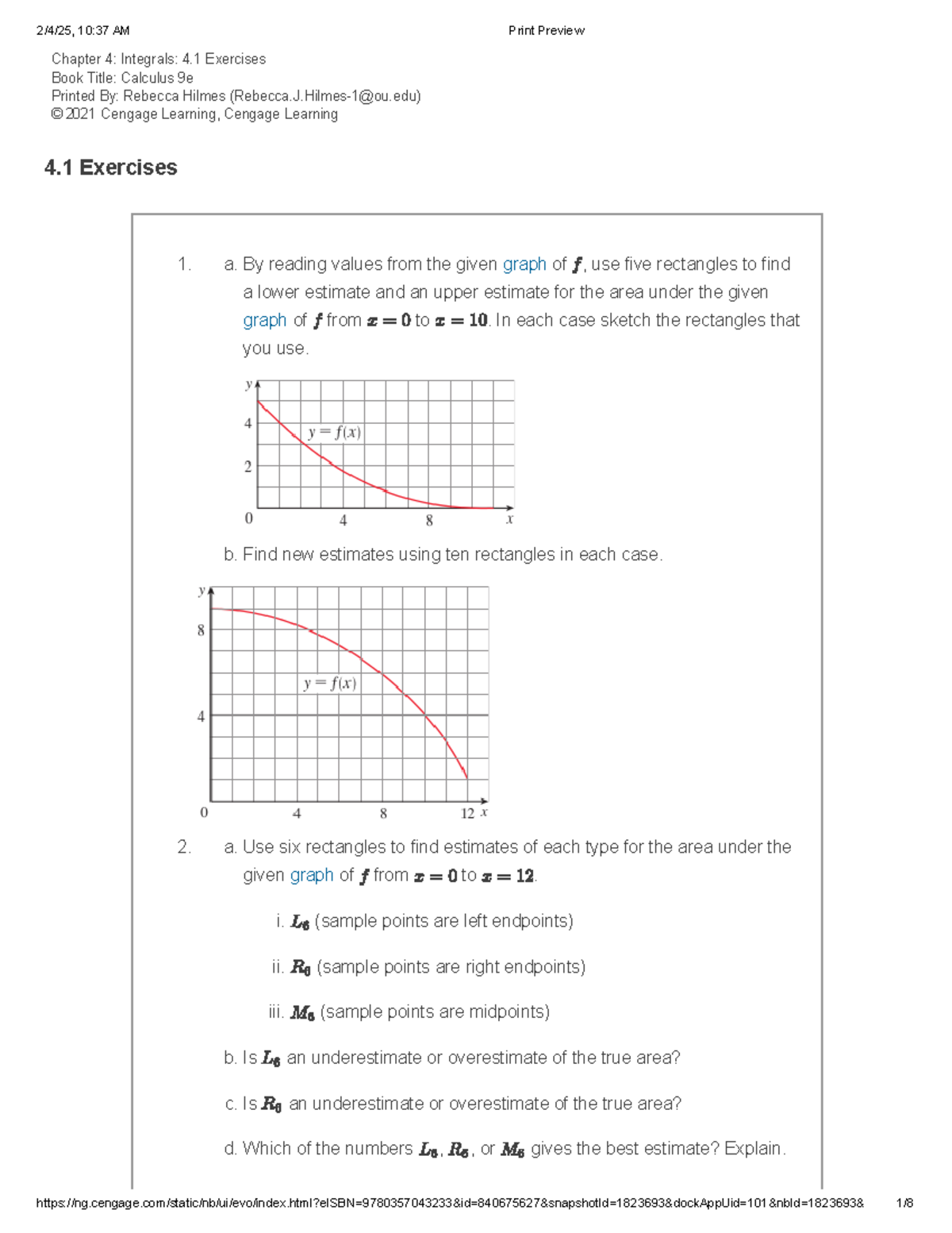 Calculus 9e: Chapter 4 - Integrals, Exercises, and Applications ...