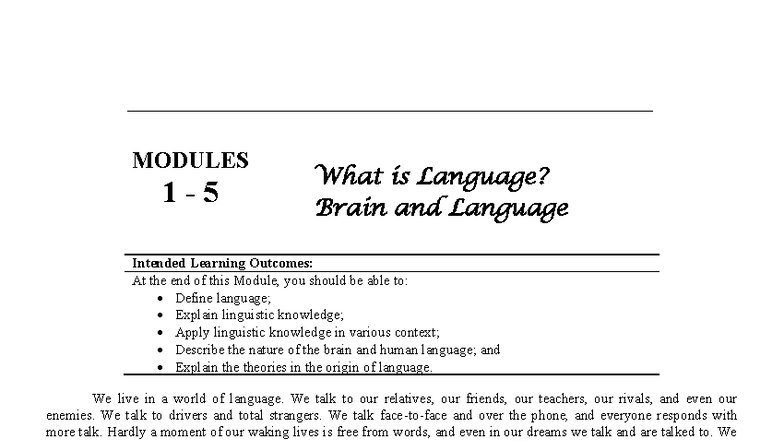 Introduction to Linguistics (LING101): Language and the Brain Module ...