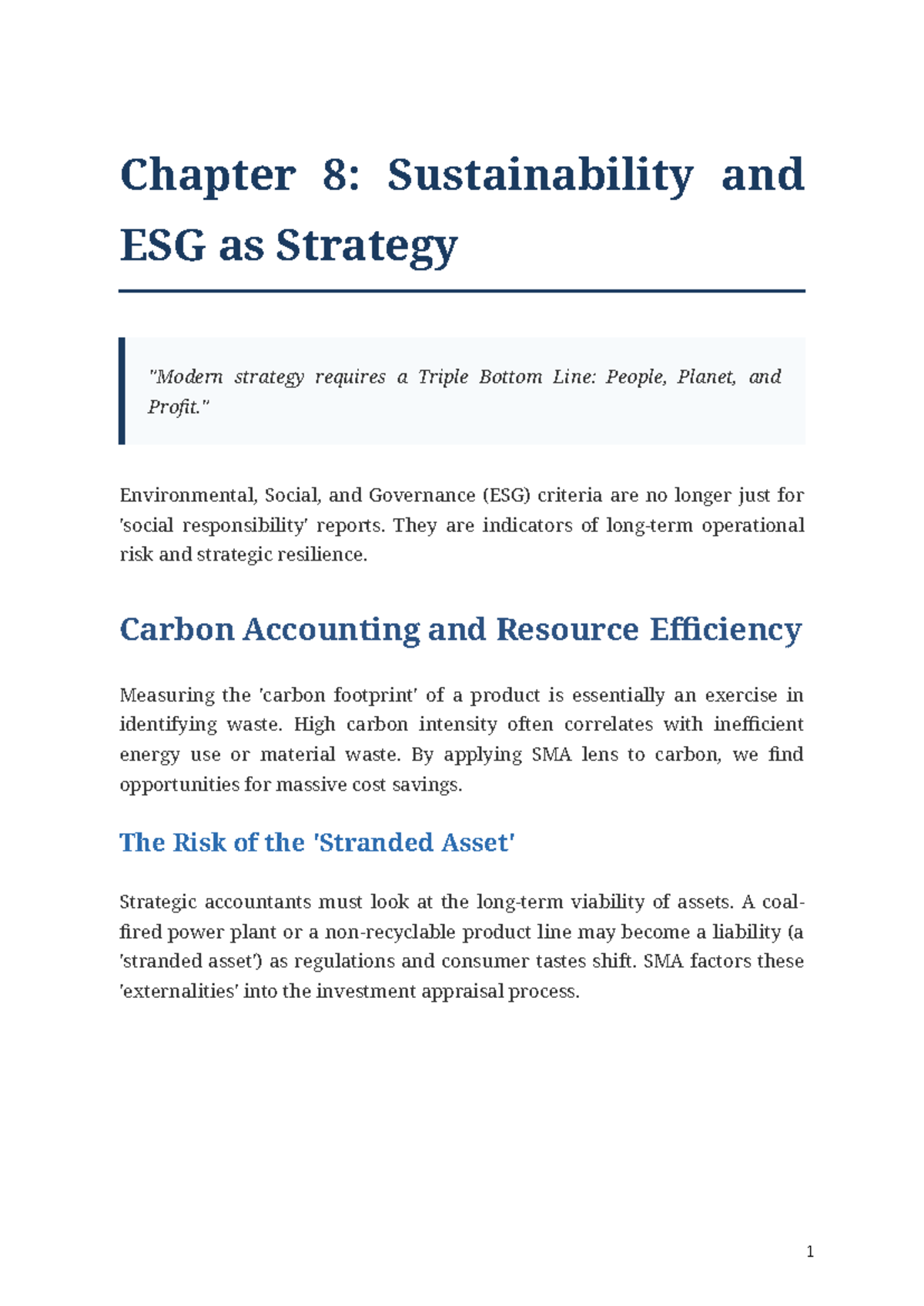 Chapter 8: Sustainability & ESG Strategy - Triple Bottom Line Insights ...