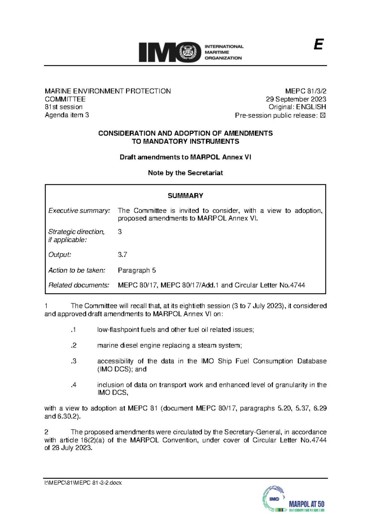 MEPC 81/3/2 - Proposed Amendments to MARPOL Annex VI - Studocu