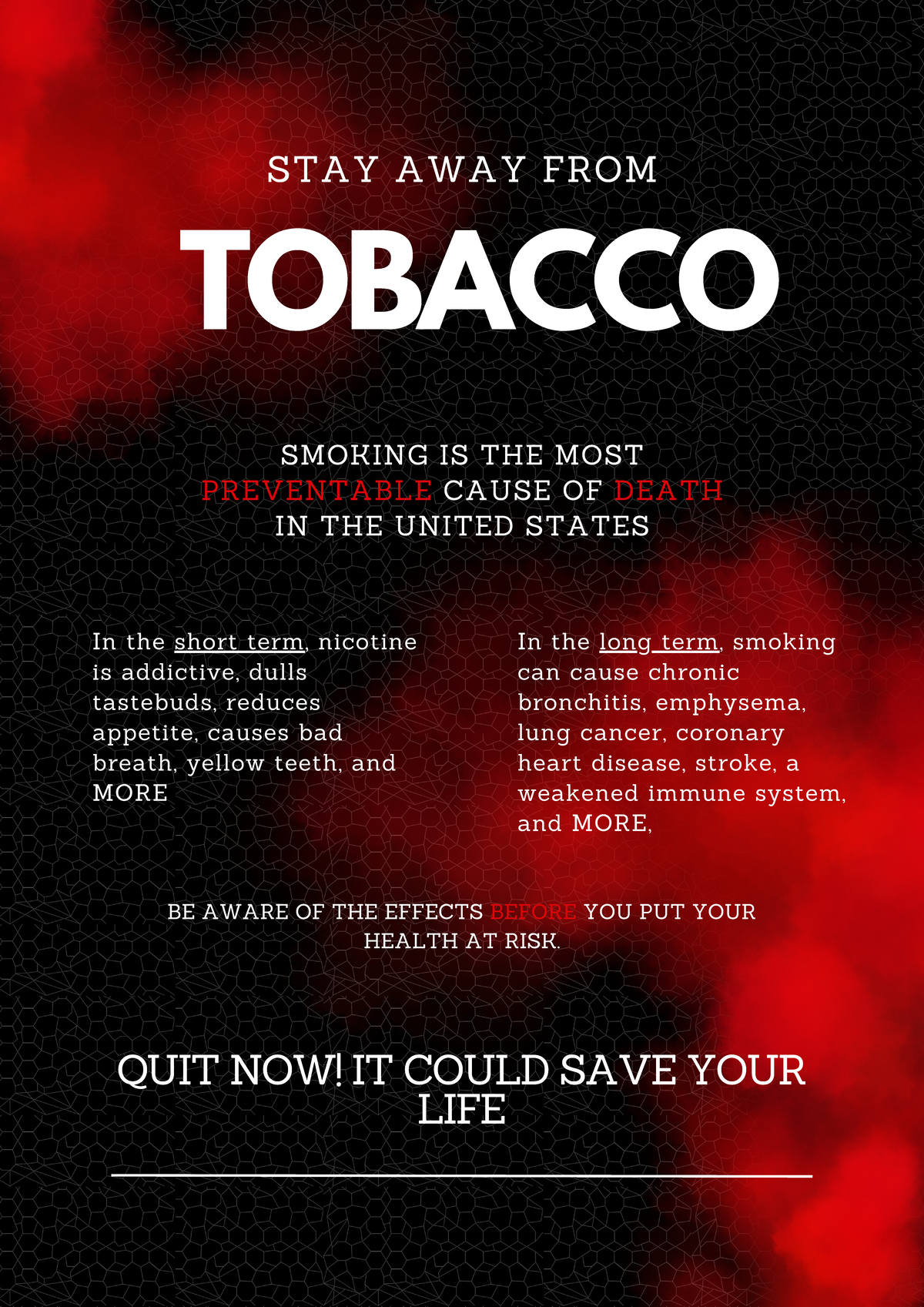 Anti-Smoking Campaign Assignment - TOBACCO QUIT NOW! IT COULD SAVE YOUR ...