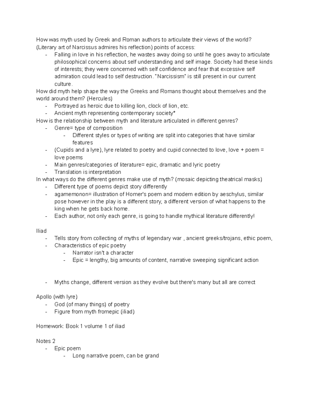 Greek and Roman Literature Notes: Myths, Heroes, and Epic Poetry ...