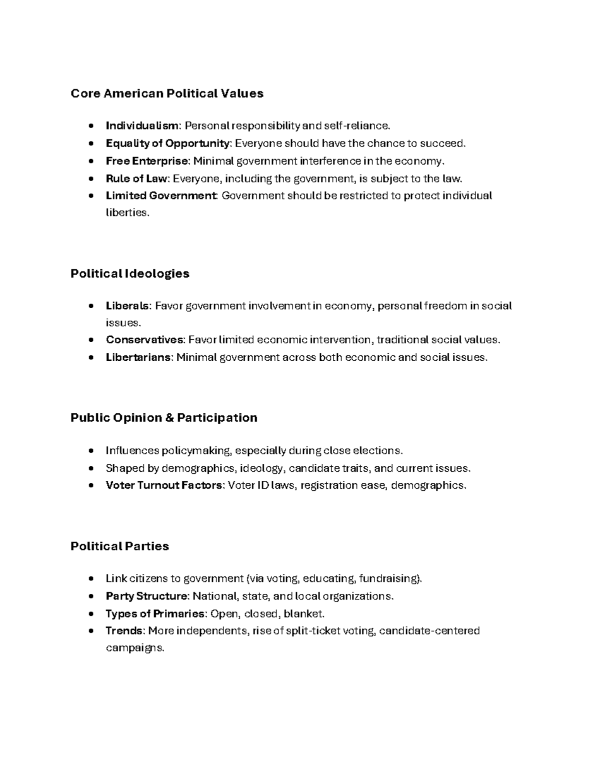 Gov 4 & 5 Study: Core American Political Values & Political Ideologies ...