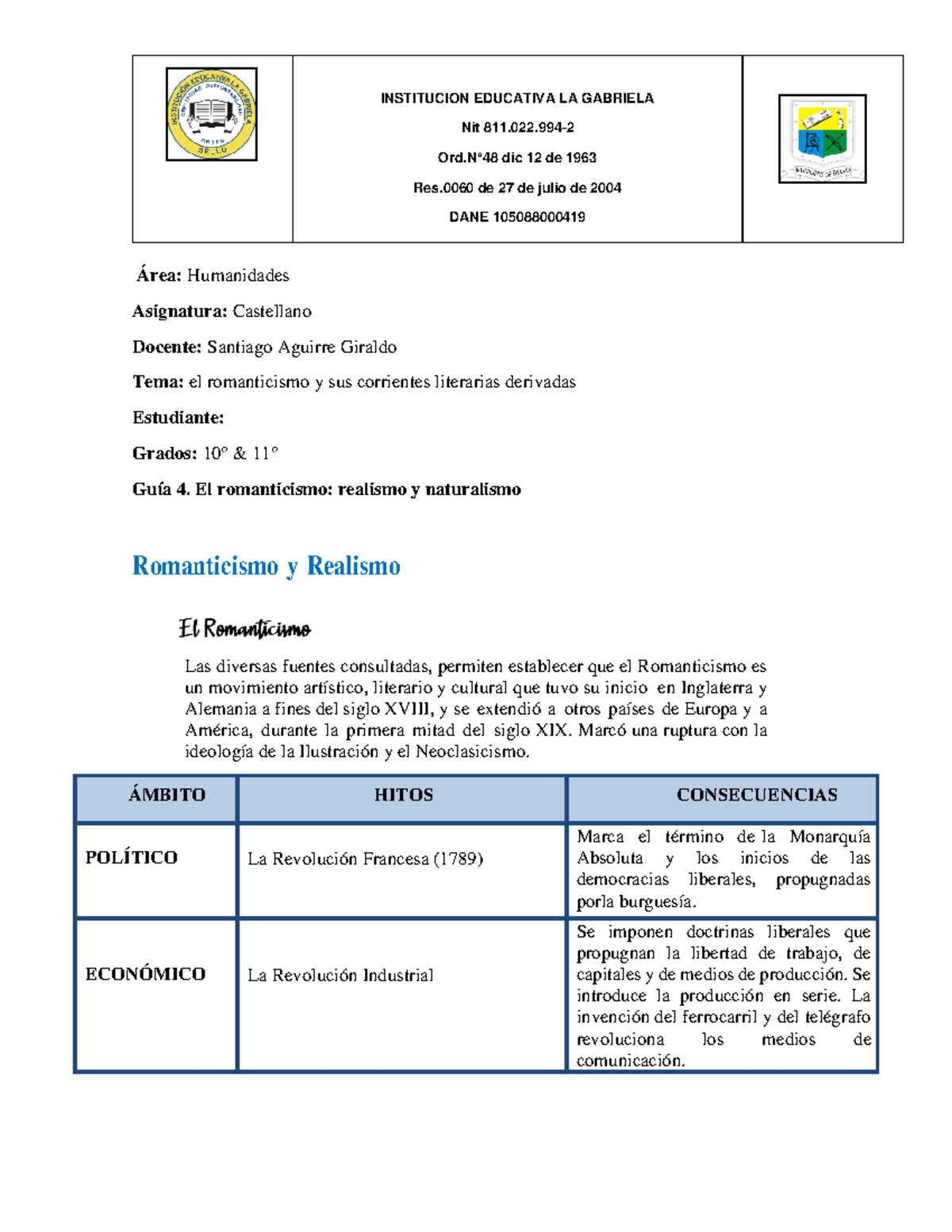 Guía 4. El romanticismo - realismo y naturalismo - Nit 811.022- Ord°48 ...