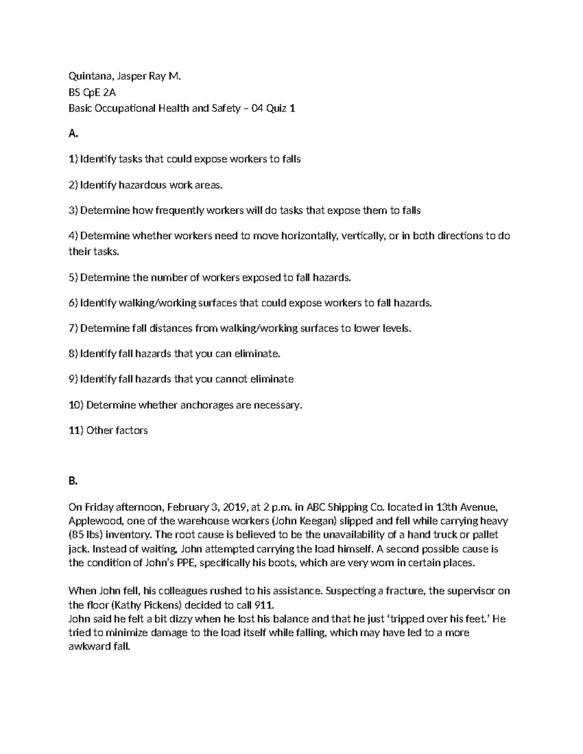 04-Quiz-1: Analysis of Fall Hazards in Occupational Safety - Studocu
