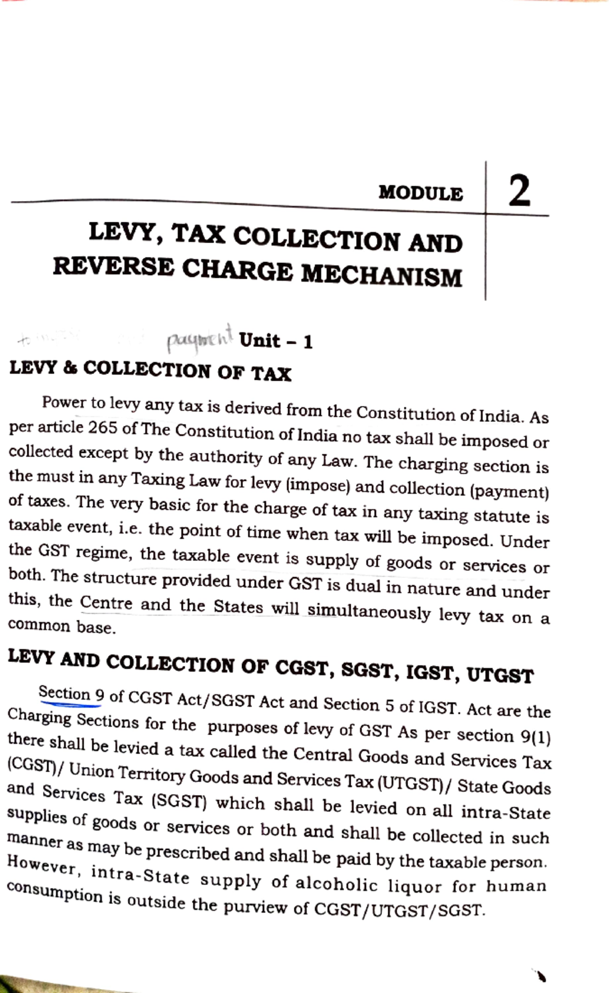 Module 2 , unit 1 - Levy and collection of CGST,SGST,IGST, UTGST - 2 ...