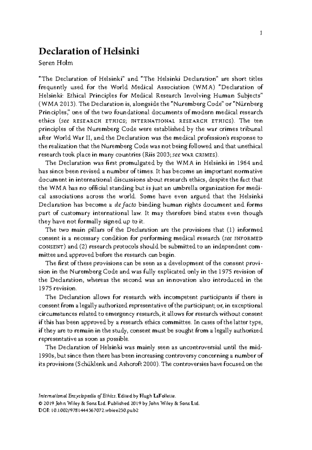 Declaration of Helsinki: Ethical Principles in Medical Research (Holm ...