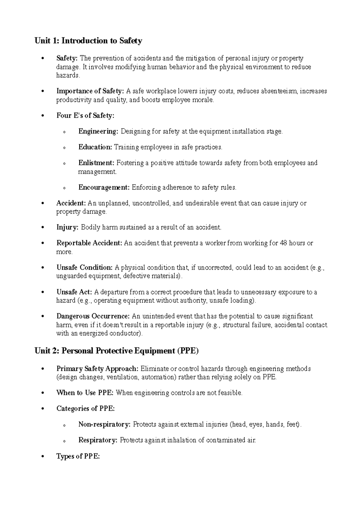 SHM 101: Safety Management Midterm Study Notes - Studocu
