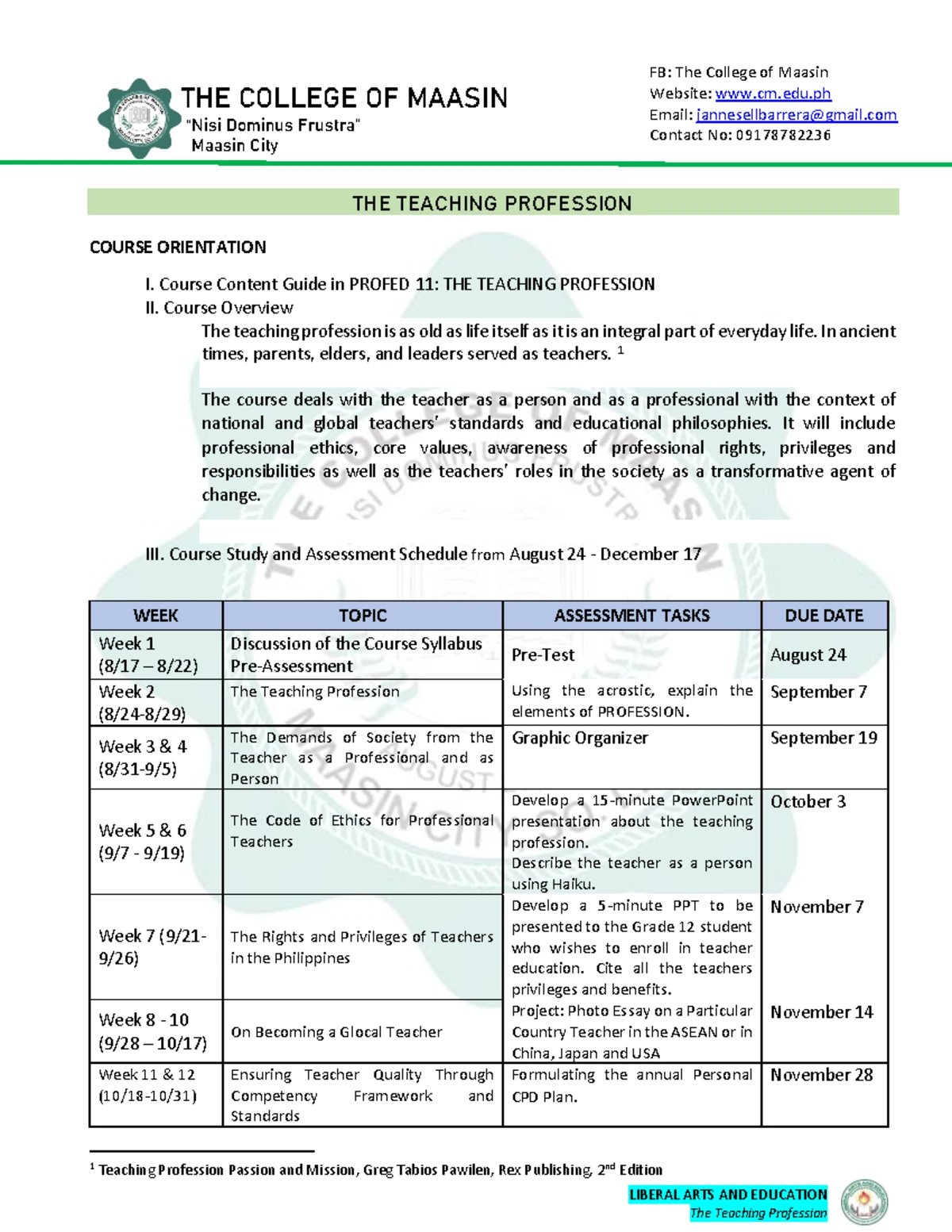 The Teaching Profession Module 3 - Unit 3 THE CODE OF ETHICS FOR ...