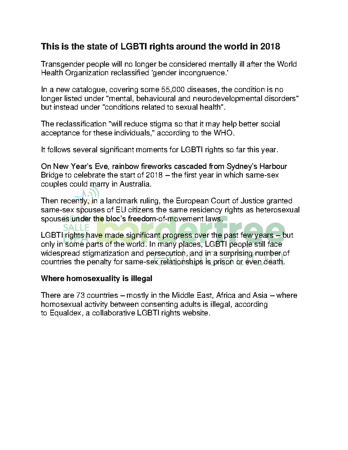 LGBTI Rights Status in 2018: Global Overview and Challenges - Studocu