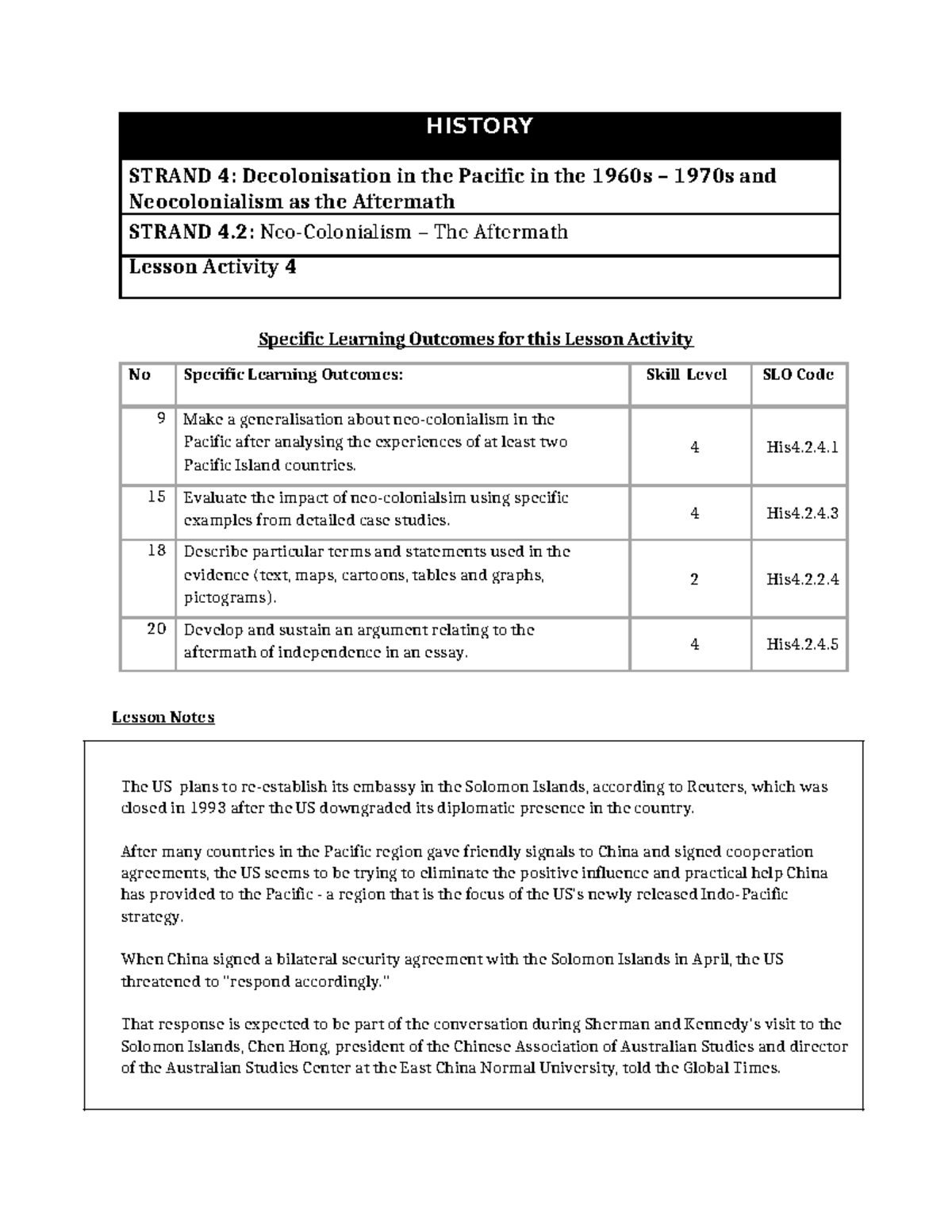 HIS4.2: Decolonisation and Neo-Colonialism in the Pacific - Lesson ...