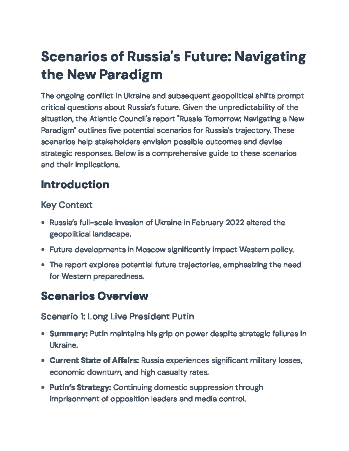 Navigating Russia's Geopolitical Future: Scenarios and Strategies ...