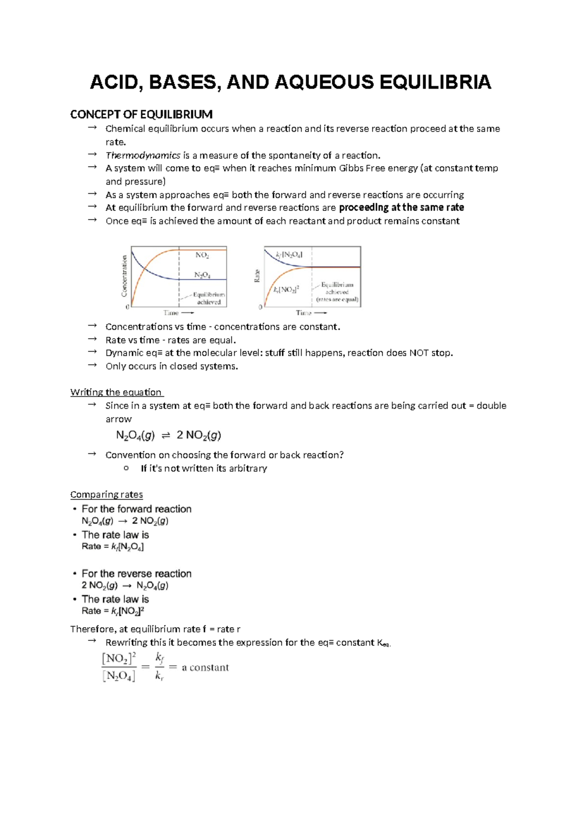 ACID, BASES, AND AQUEOUS EQUILIBRIA: FIRST HALF NOTES (CHEM 101) - Studocu
