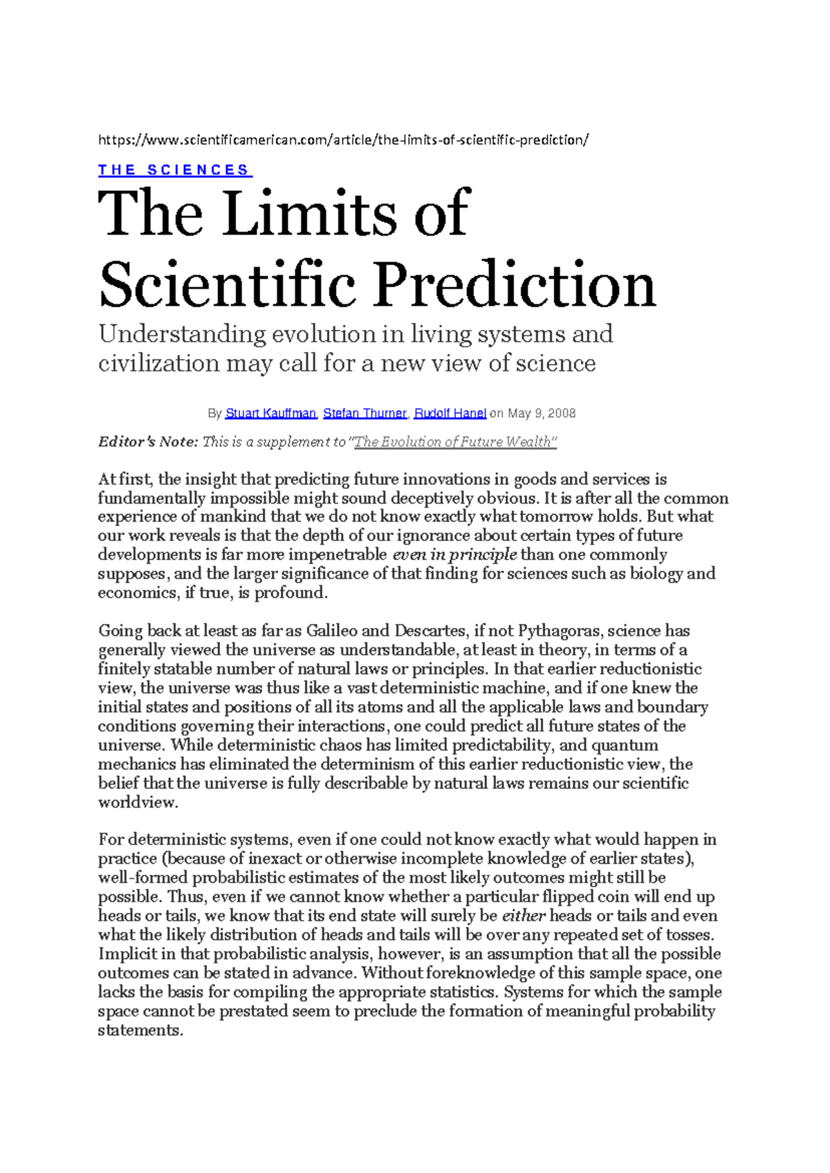 Limits of Scientific Prediction: A New View on Evolution and Science ...