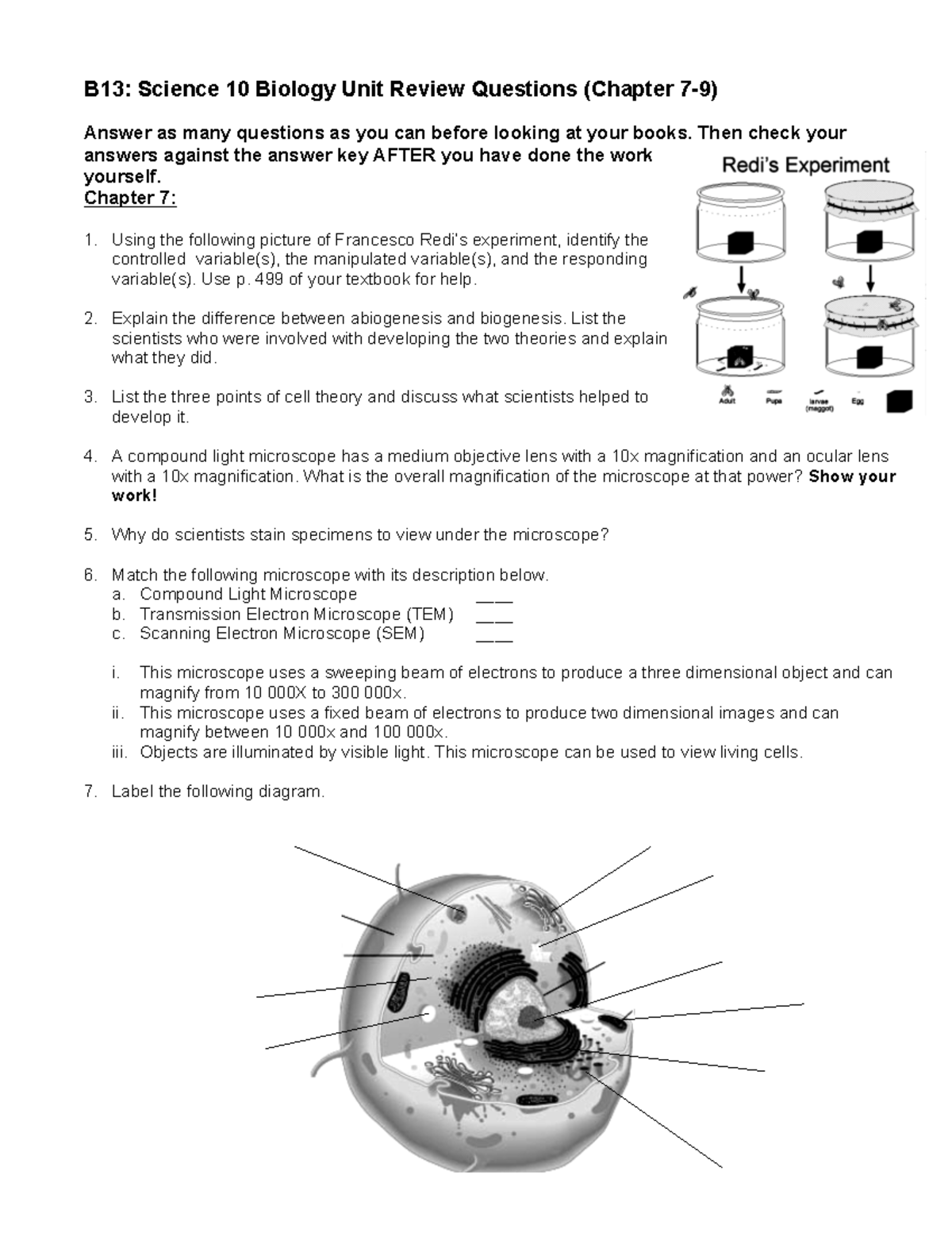 B13: Science 10 Biology Unit Review (Chapters 7-9) Questions & Answers ...
