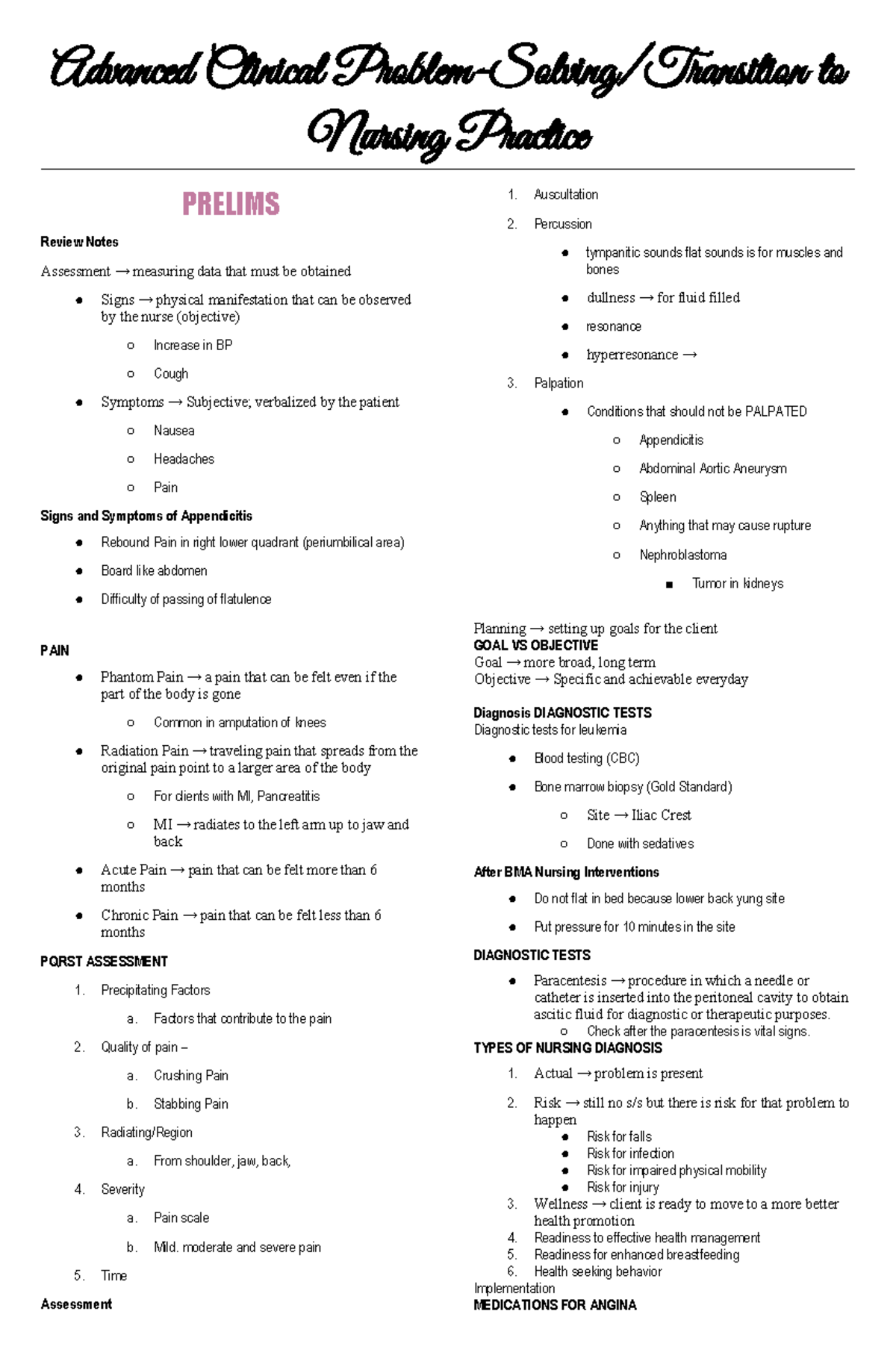 658644876 Advanced Clinical Problem Solving Transition into Nursing Practice - Advanced Clinical ...