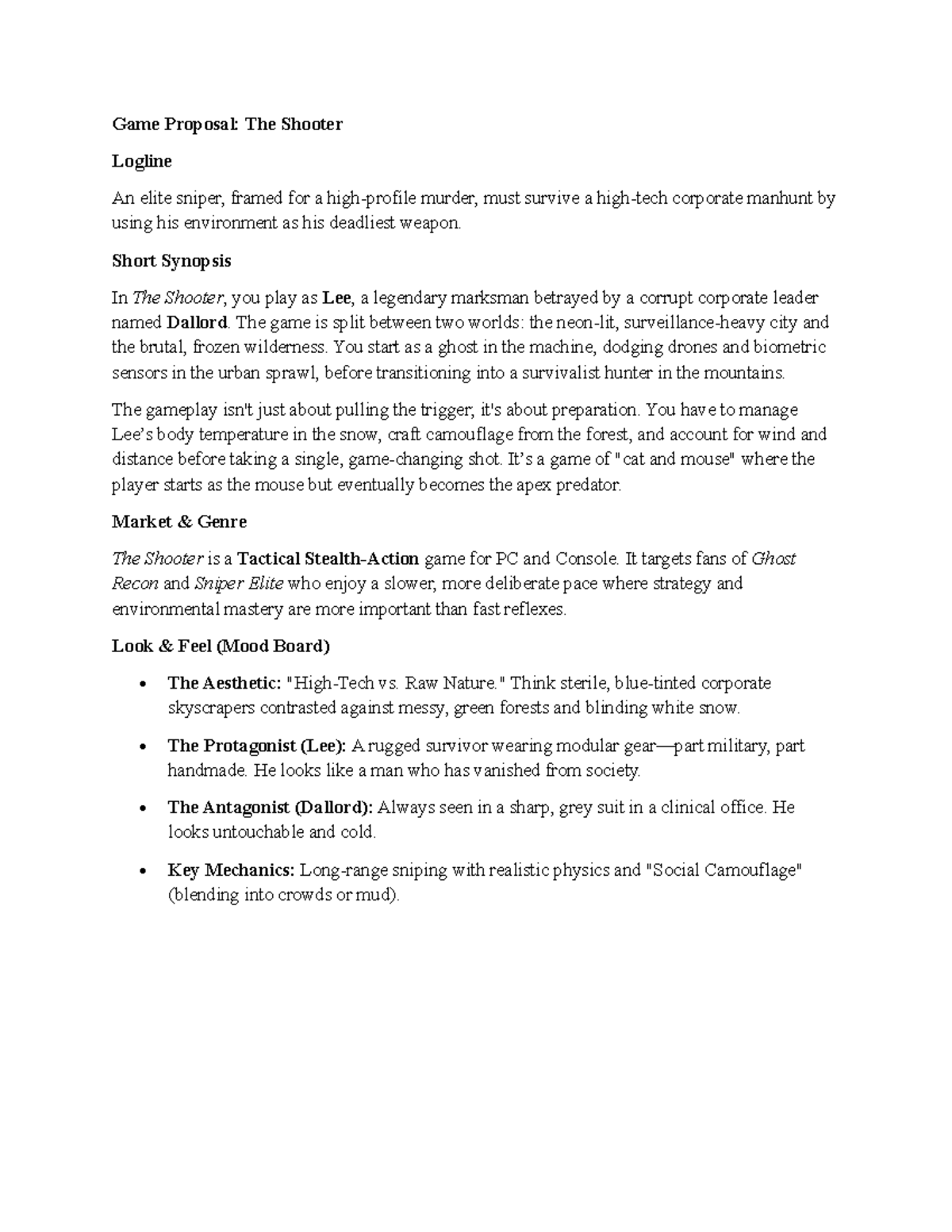 Game Proposal: The Shooter - Demo Overview and Mechanics - Studocu