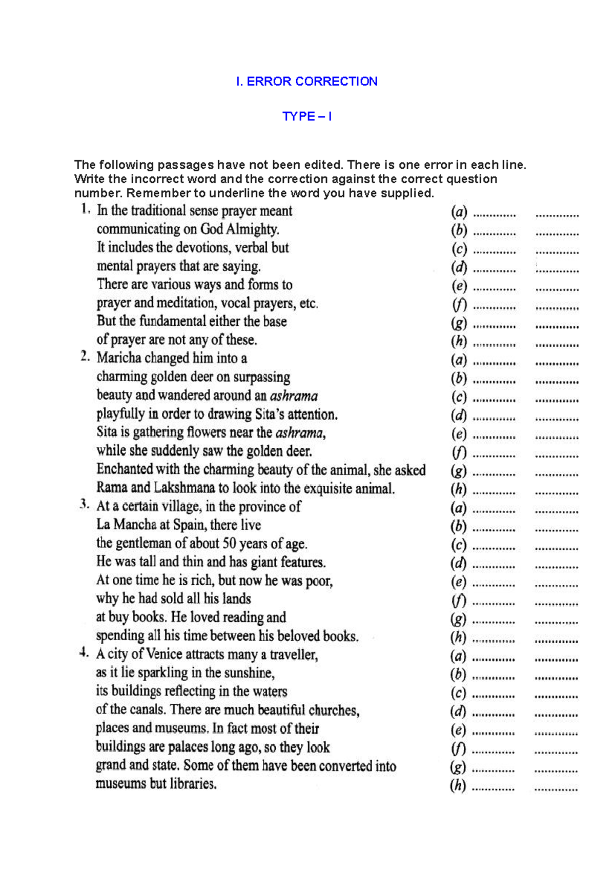 Error Correction Exercises for English Class 9 Self Study 1-5 - Studocu