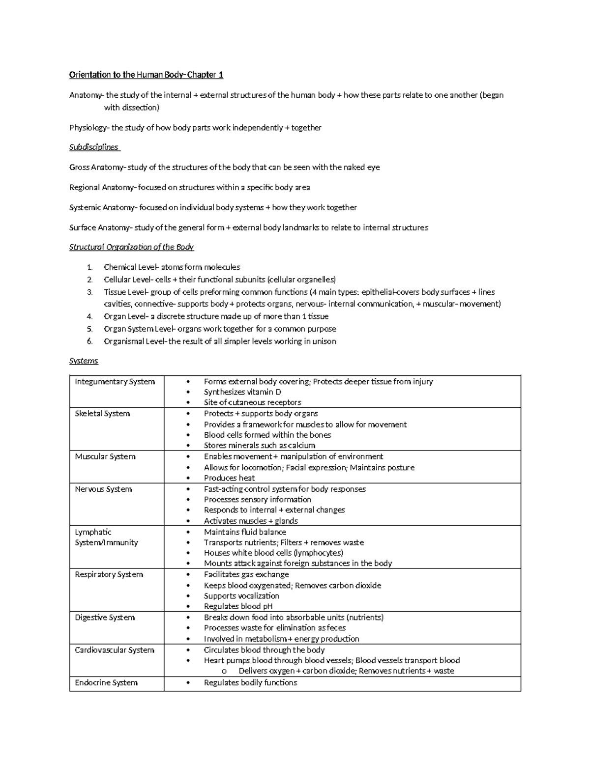 Anatomy Week 1 - ... - Orientation to the Human Body- Chapter 1 Anatomy- the study of the ...