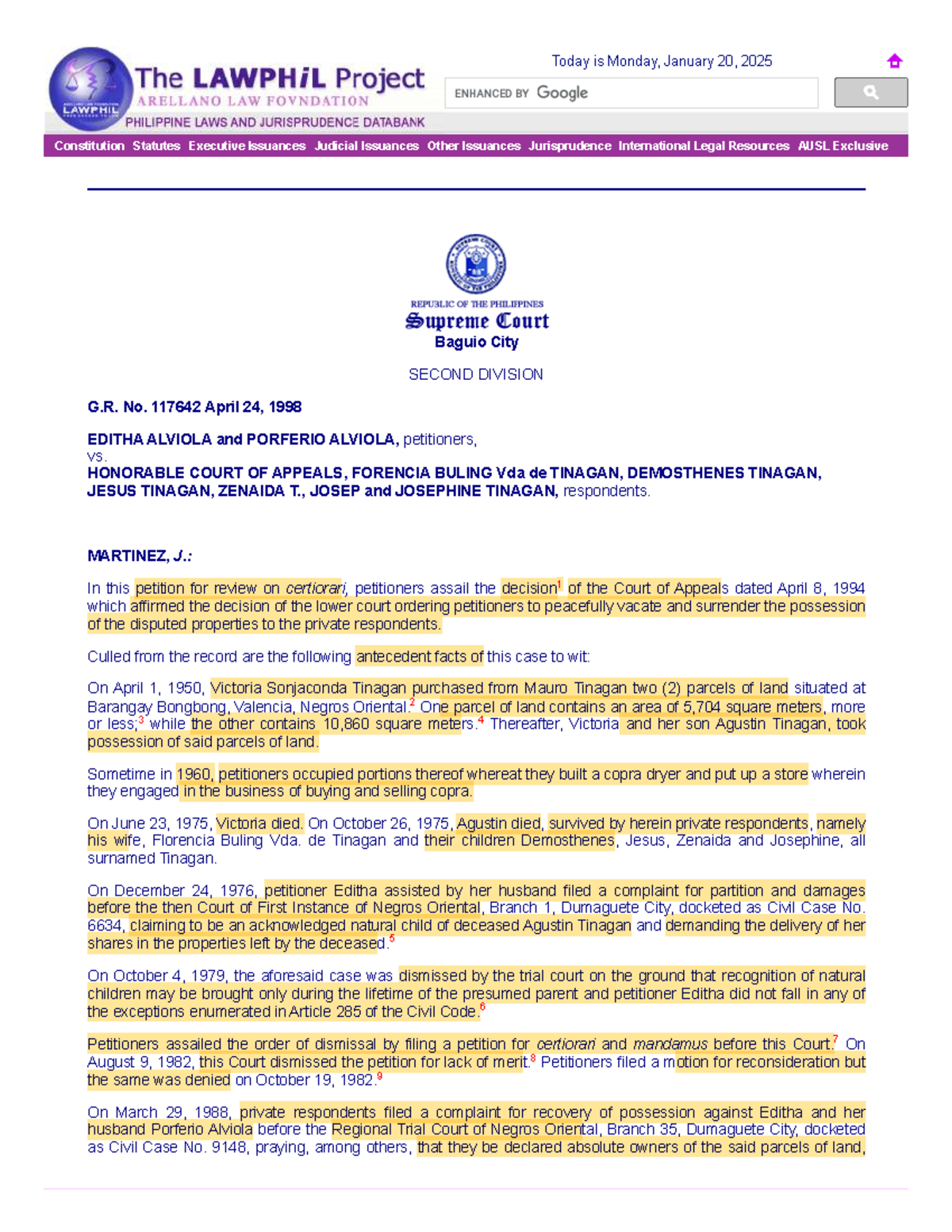 AUSL Case Study: Alviola vs. Court of Appeals (G.R. No. 117642) - Studocu