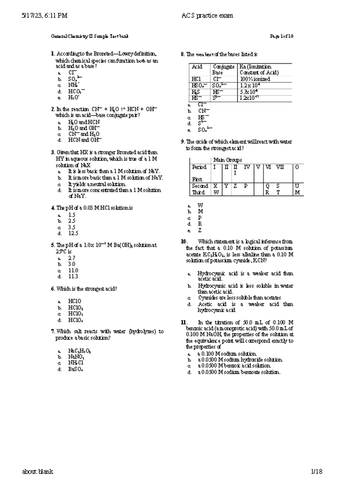 ACS Practice Exam - General Chemistry II Sample Test Bank - Studocu