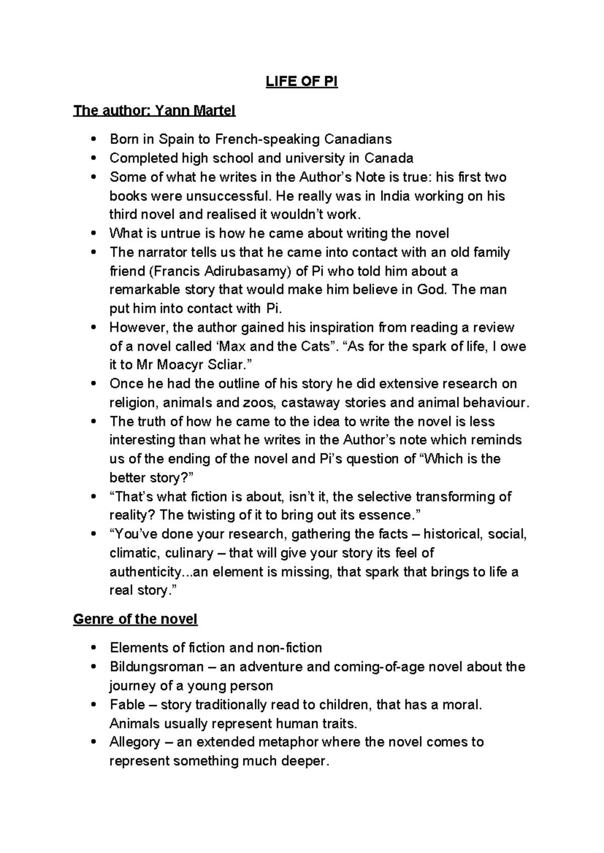 Life of Pi (ENG 101) Midterm Overview and Analysis - Studocu