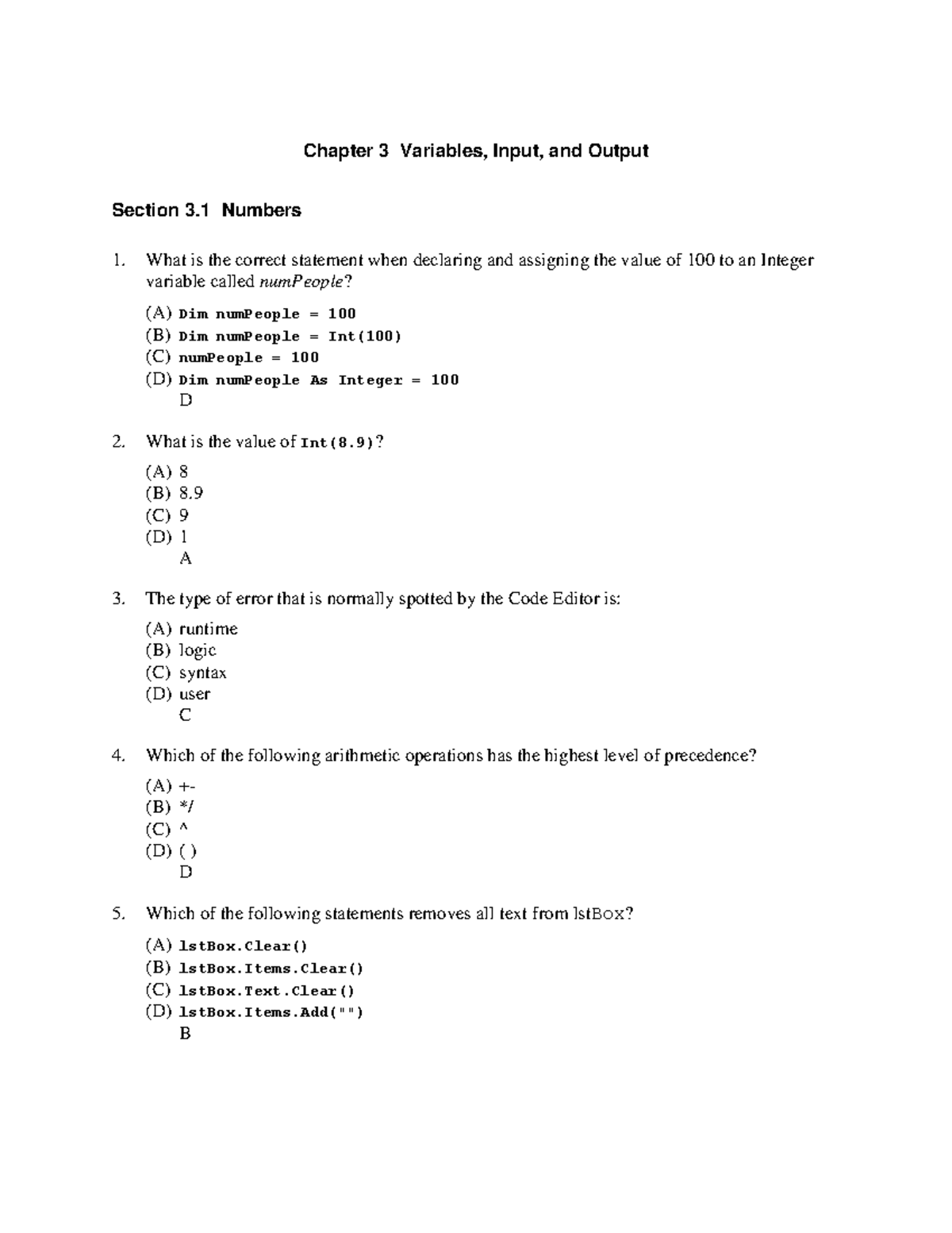 3 - programming tb - Chapter 3 Variables, Input, and Output Section 3 Numbers 1. What is the ...