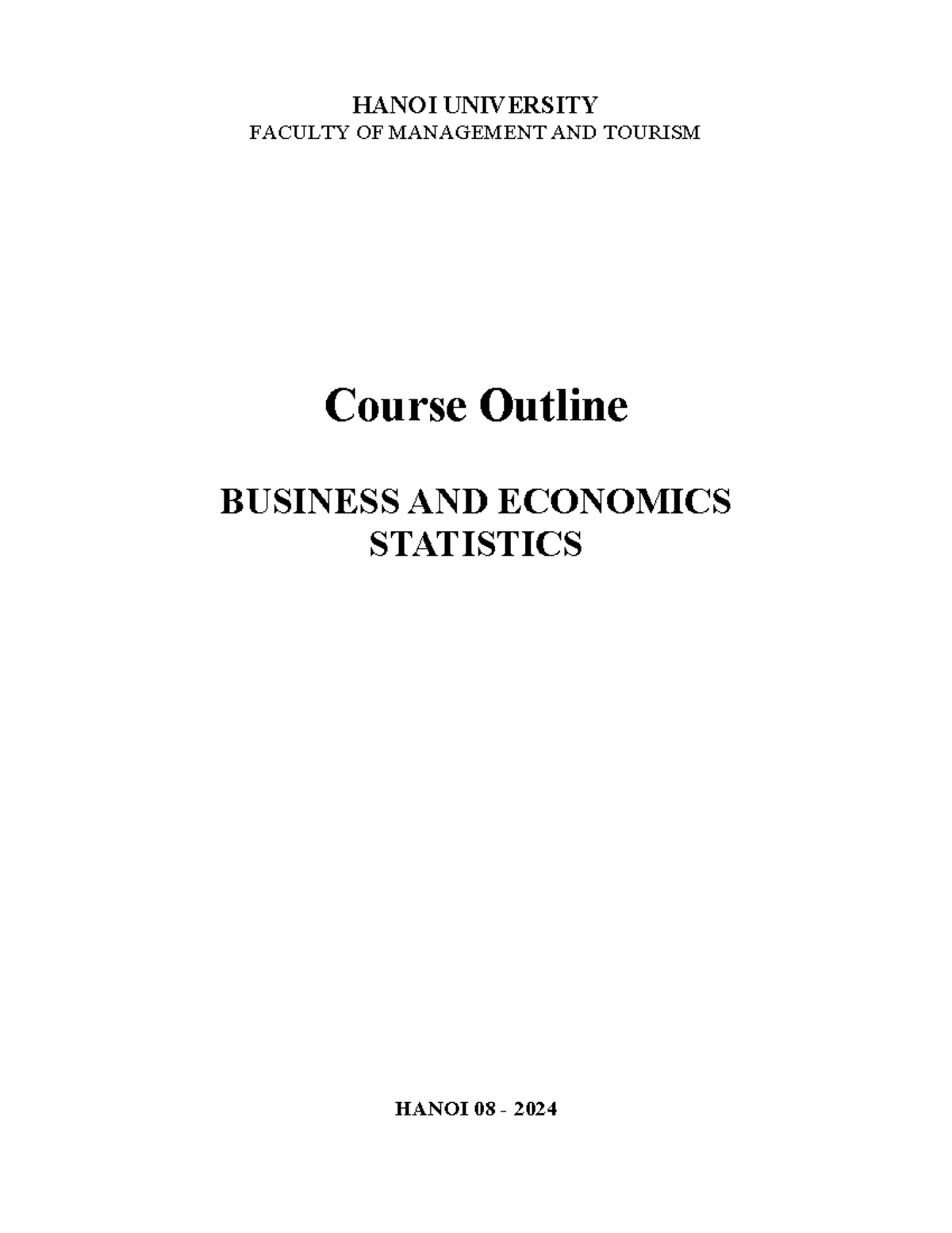 Statistics For Economics Course Outline - HANOI UNIVERSITY FACULTY OF ...