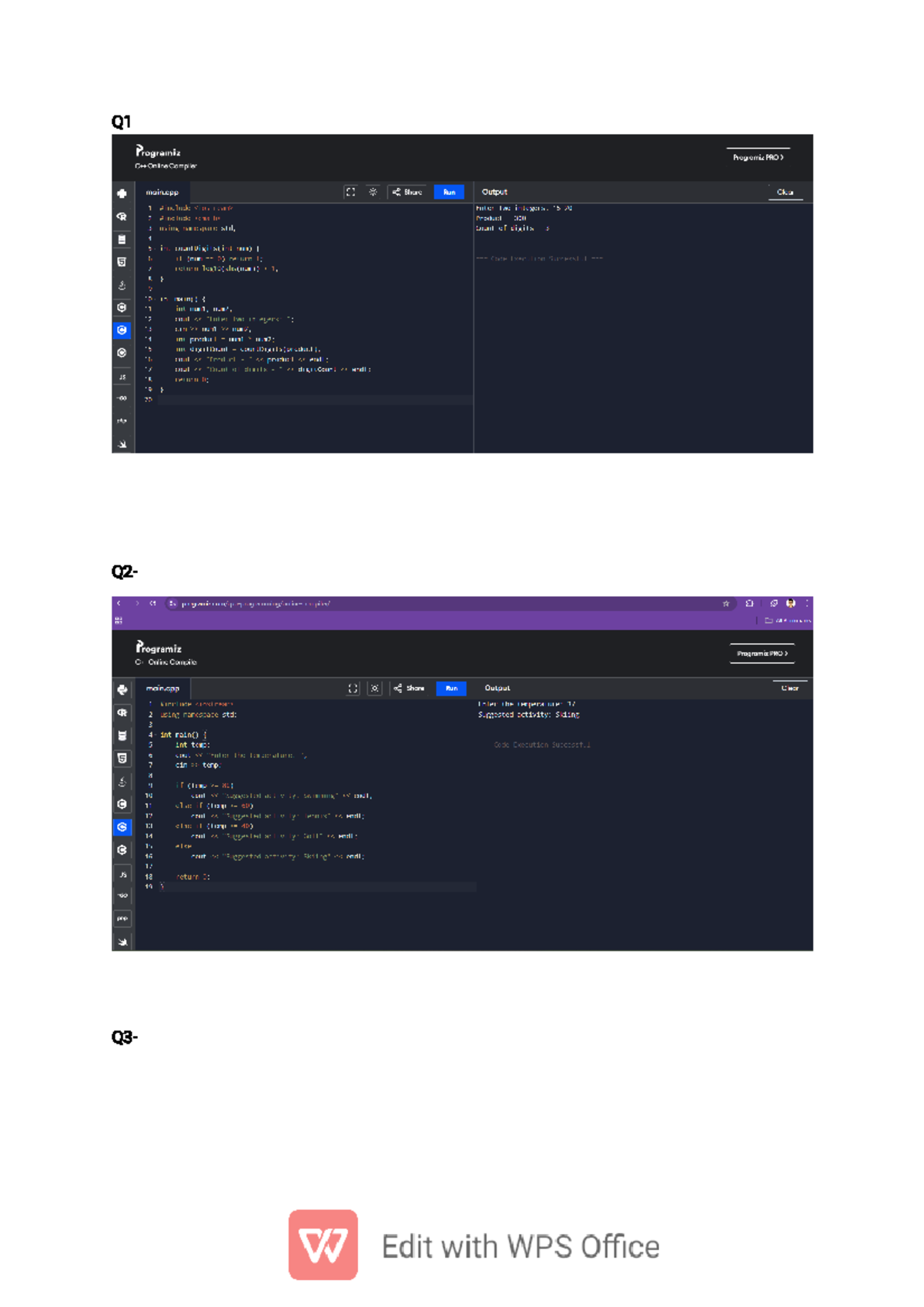 WEEK 1 Assignment OODP - very useful for ct - Q1 Programiz Programiz PRO Online Compiler main ...