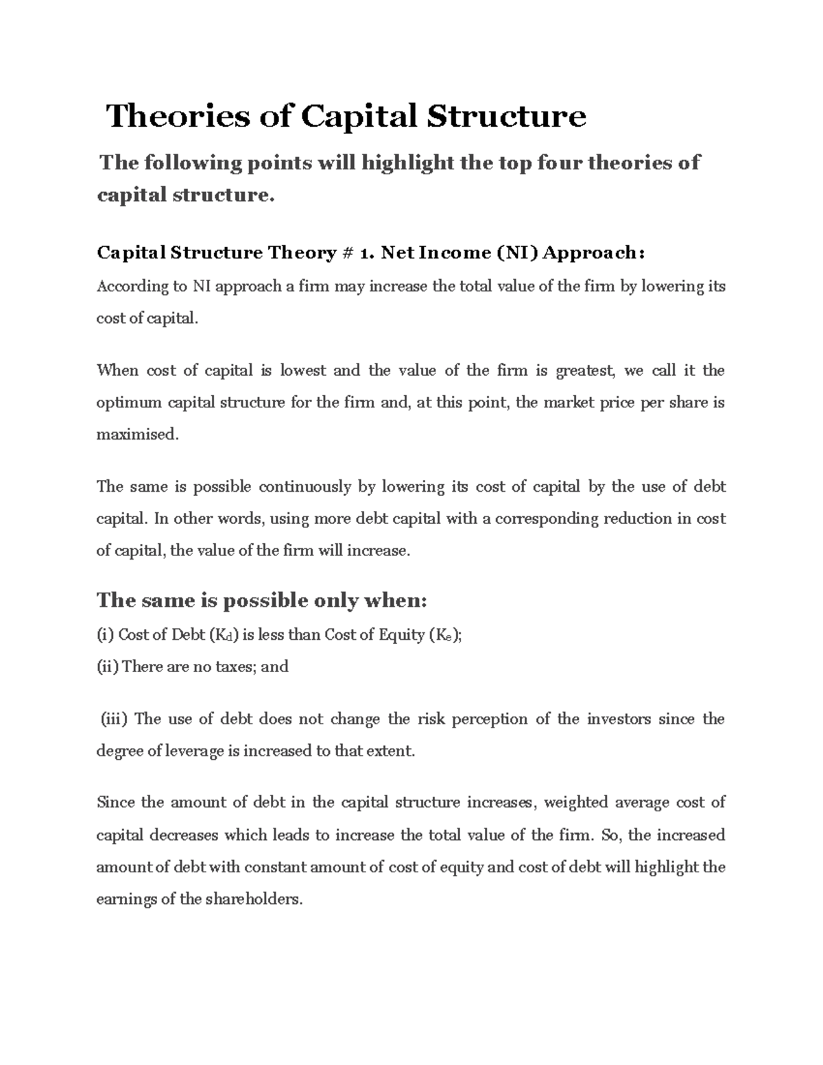 Theories of Capital structure - Capital Structure Theory # 1. Net ...
