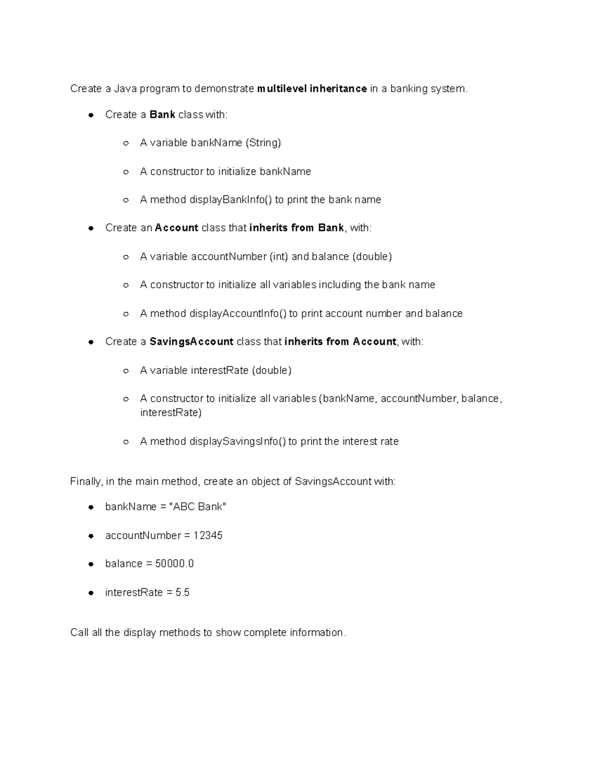 Assignment 2 - Java Multilevel Inheritance in Banking System - Studocu