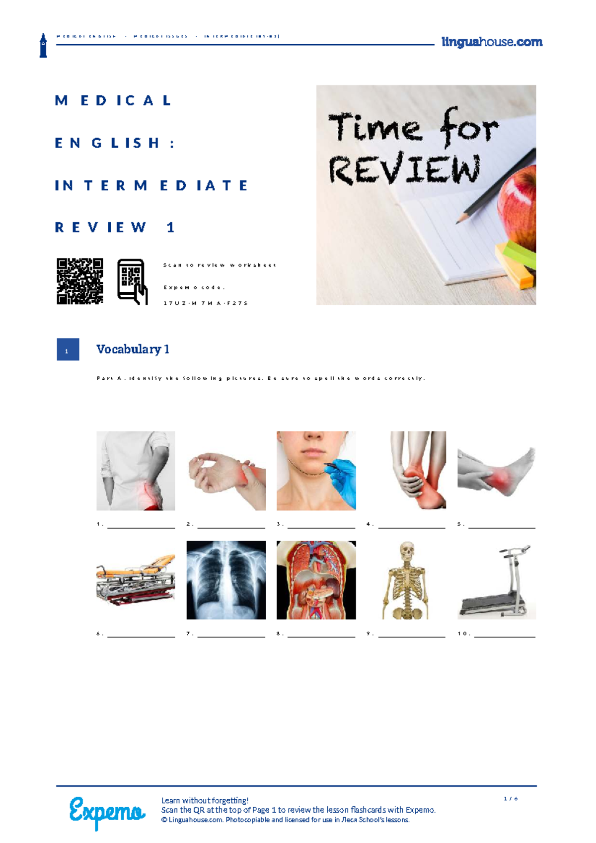 INTERMEDIATE MEDICAL ENGLISH: REVIEW 1 WORKSHEET - Studocu