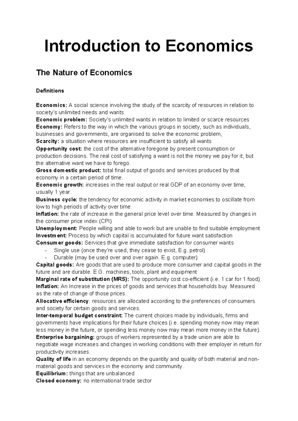 Economics YR 11: Understanding Scarcity, Opportunity Cost, and Growth ...