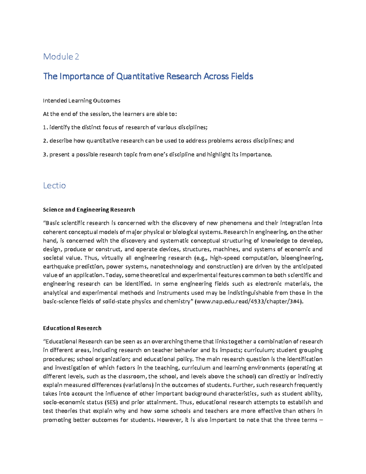 Module 2: Importance of Quantitative Research in Various Fields - Studocu