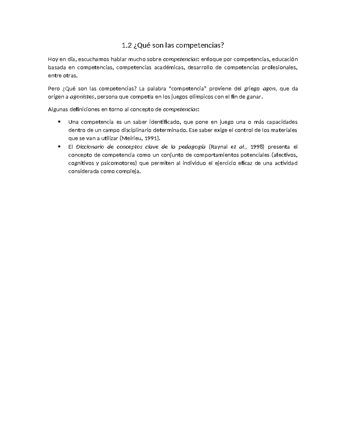 1.2 Competencias: Definición y Concepto Fundamental en Educación - Studocu
