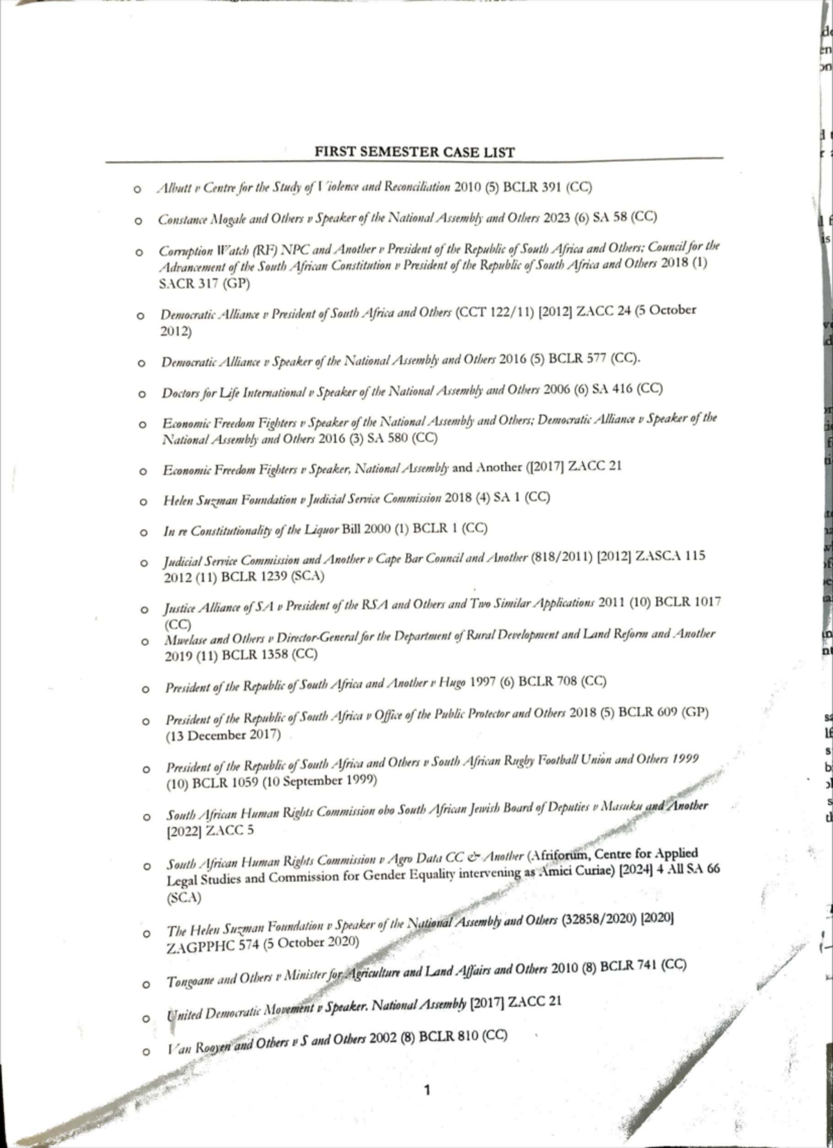 2025 CON LAW CASE LIST: Prescribed Cases for First Semester - Studocu