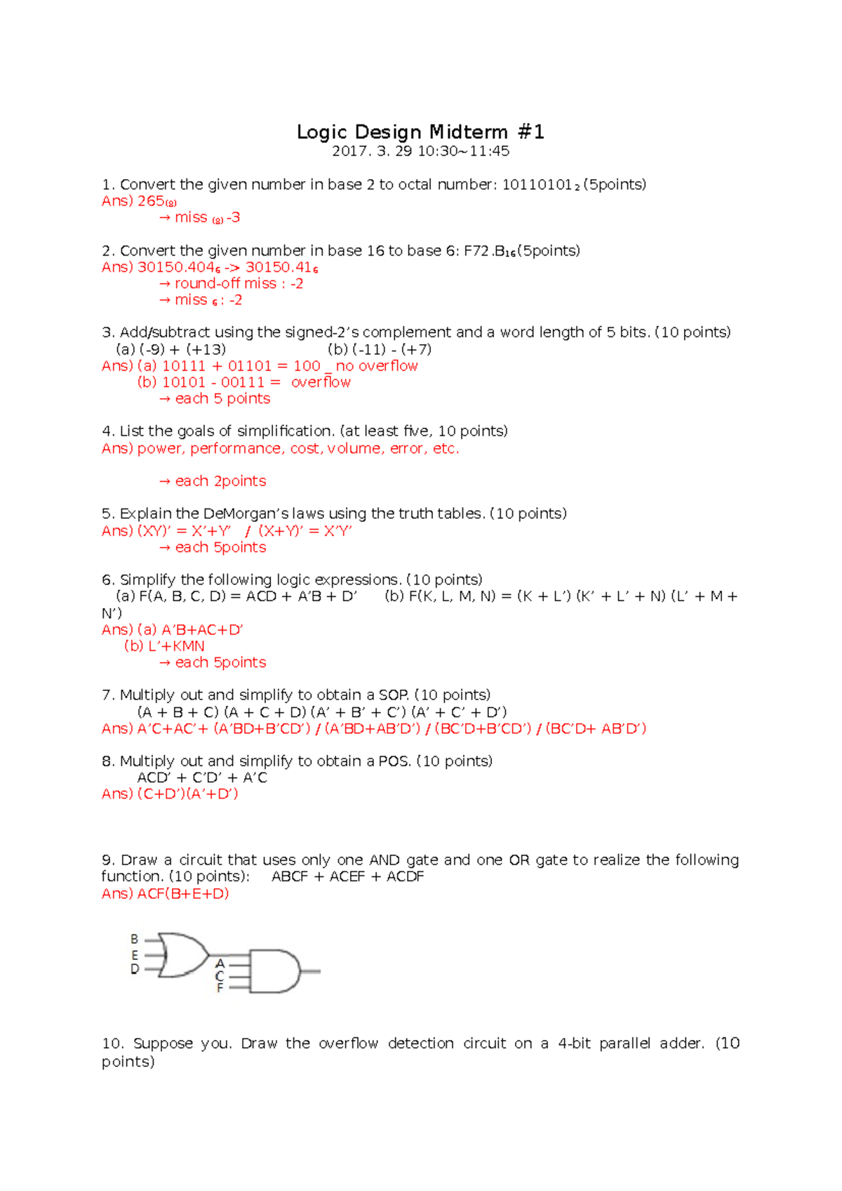 Logic Design Midterm Exam Answers (CSE 2017) - Studocu