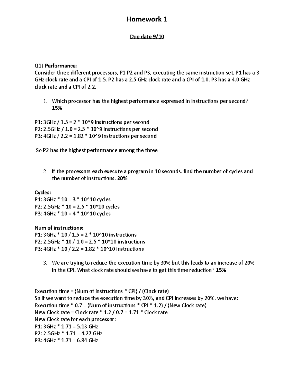 HW-5-Answers. Computer Architecture - Homework 1 Due date 9/ Q1 ...
